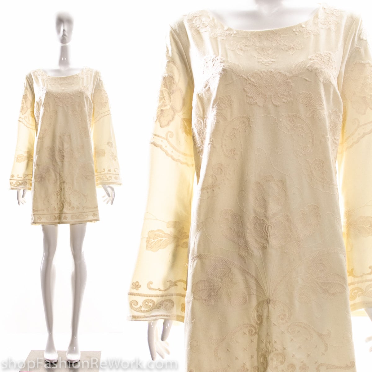 Vintage 70s Cream Embroidered Mini Dress | Shop THRILLING