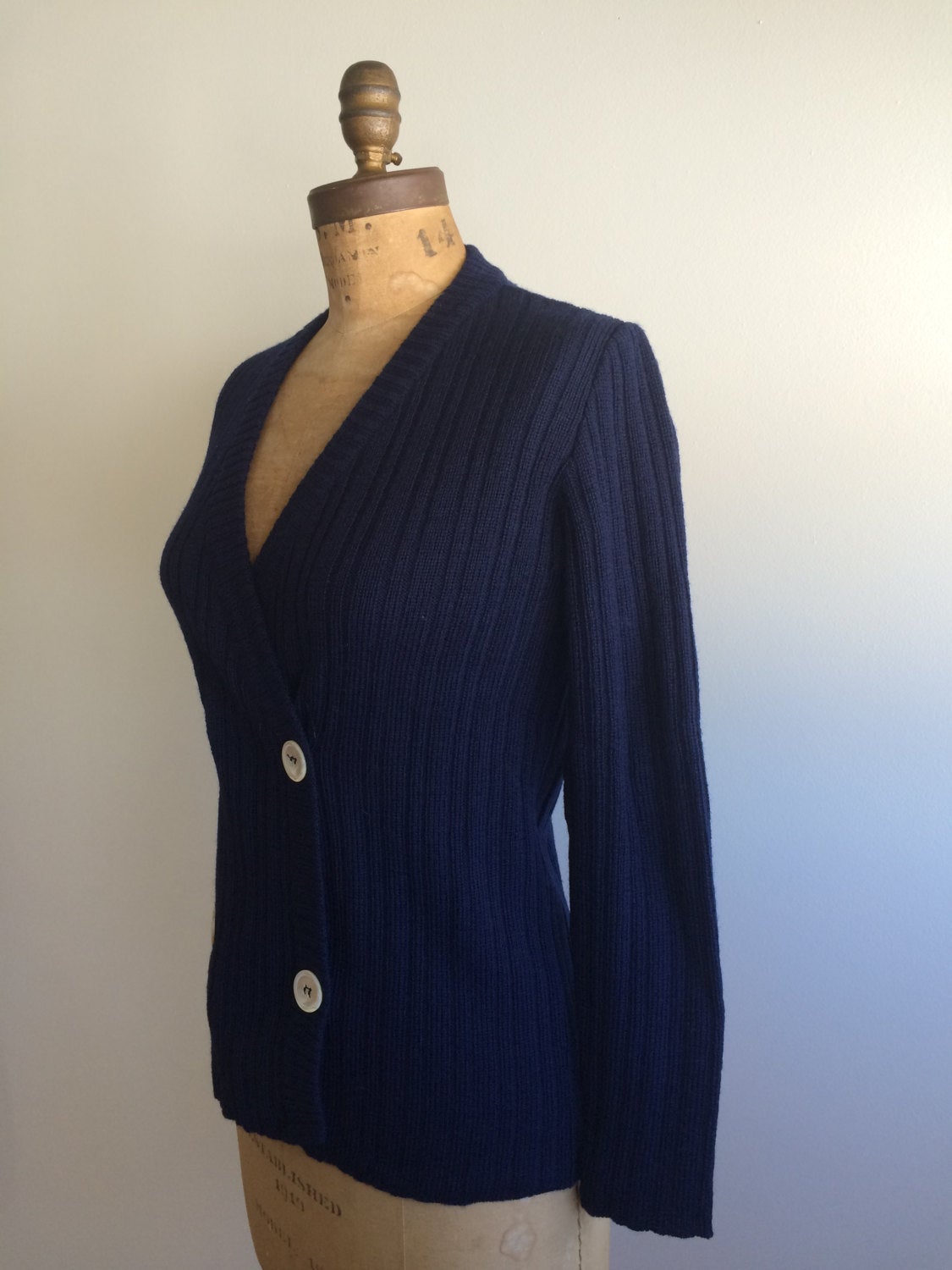 Vintage Double Breasted Navy Blue Ribbed Cardigan by Hirshleifers ...
