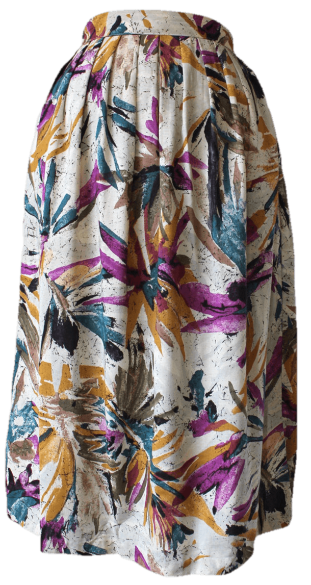 Vintage 80's White Abstract Floral Print Pleated Skirt by Maggie ...