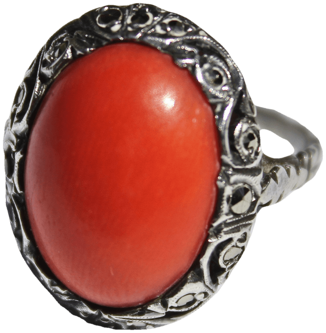 Vintage 40's Sterling Silver and Red Coral Ring | Shop THRILLING