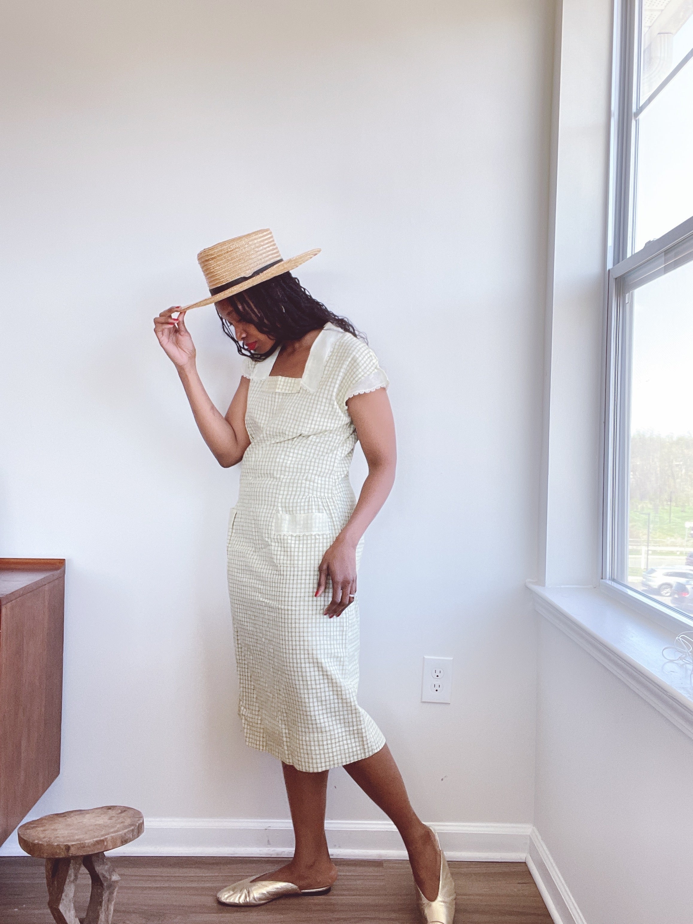 Vintage 40s Cotton Window Pane Grid Check Dress | Shop THRILLING