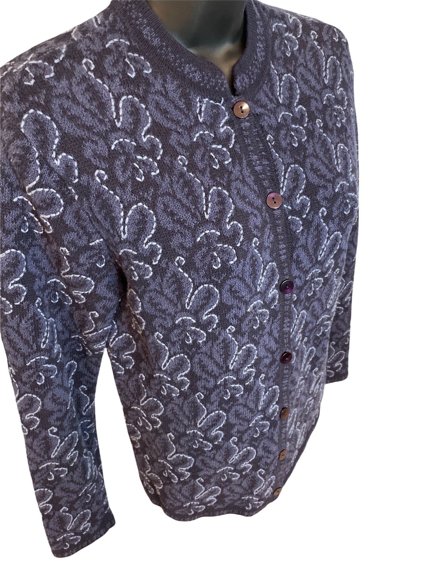 Talbots Vintage Blue Knit Cardigan with Floral Detail Sz P by Talbots ...