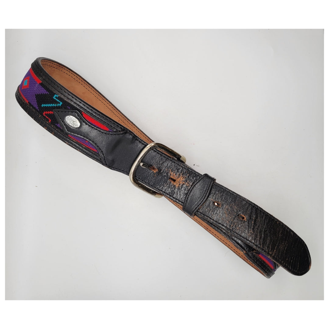 Vintage 90s Black Leather Geometric Embroidery Designs Belt | Shop ...