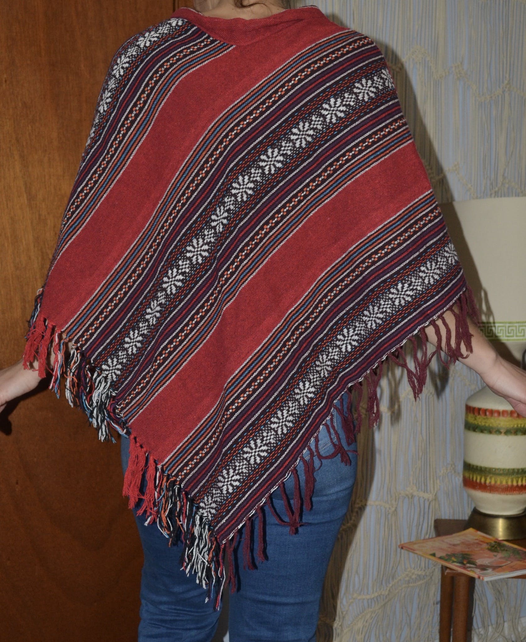 Vintage Lightweight Red Patterned Poncho | Shop THRILLING