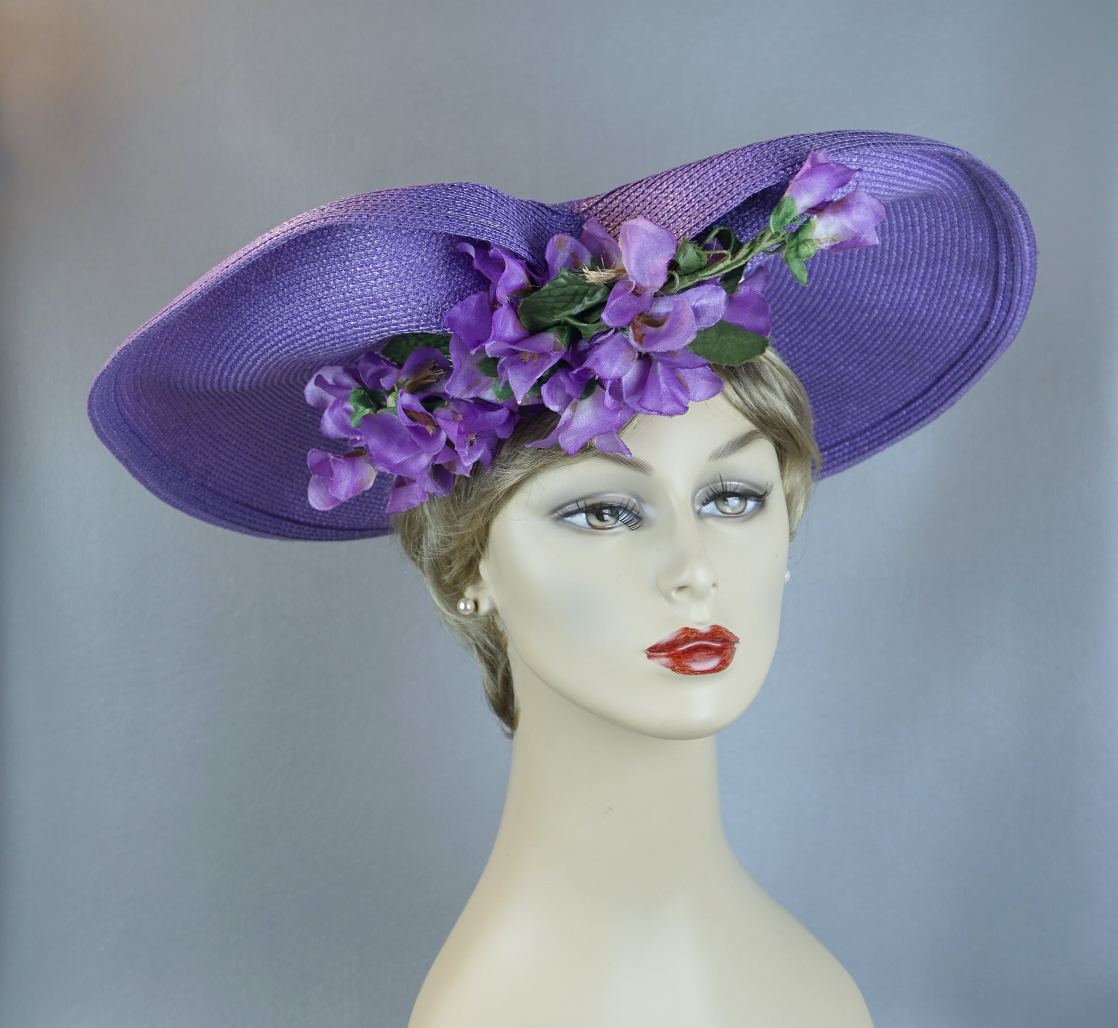 Vintage 80's Lilac Flower Wide Brim Straw Hat by Whittall & Shon | Shop ...