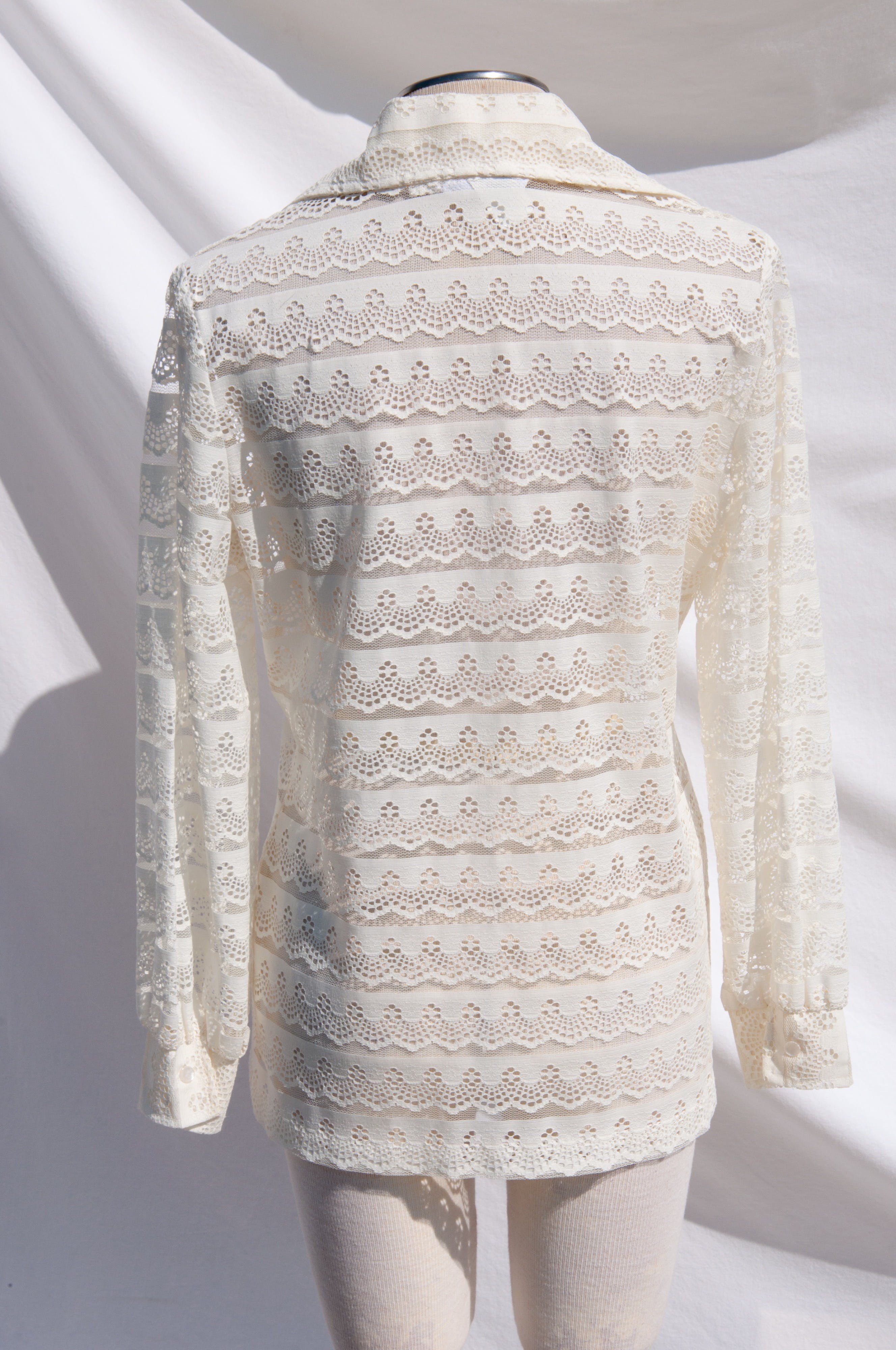 Vintage Louis Chaney Dallas 70’s White Sheer Lace Shirt | Shop THRILLING