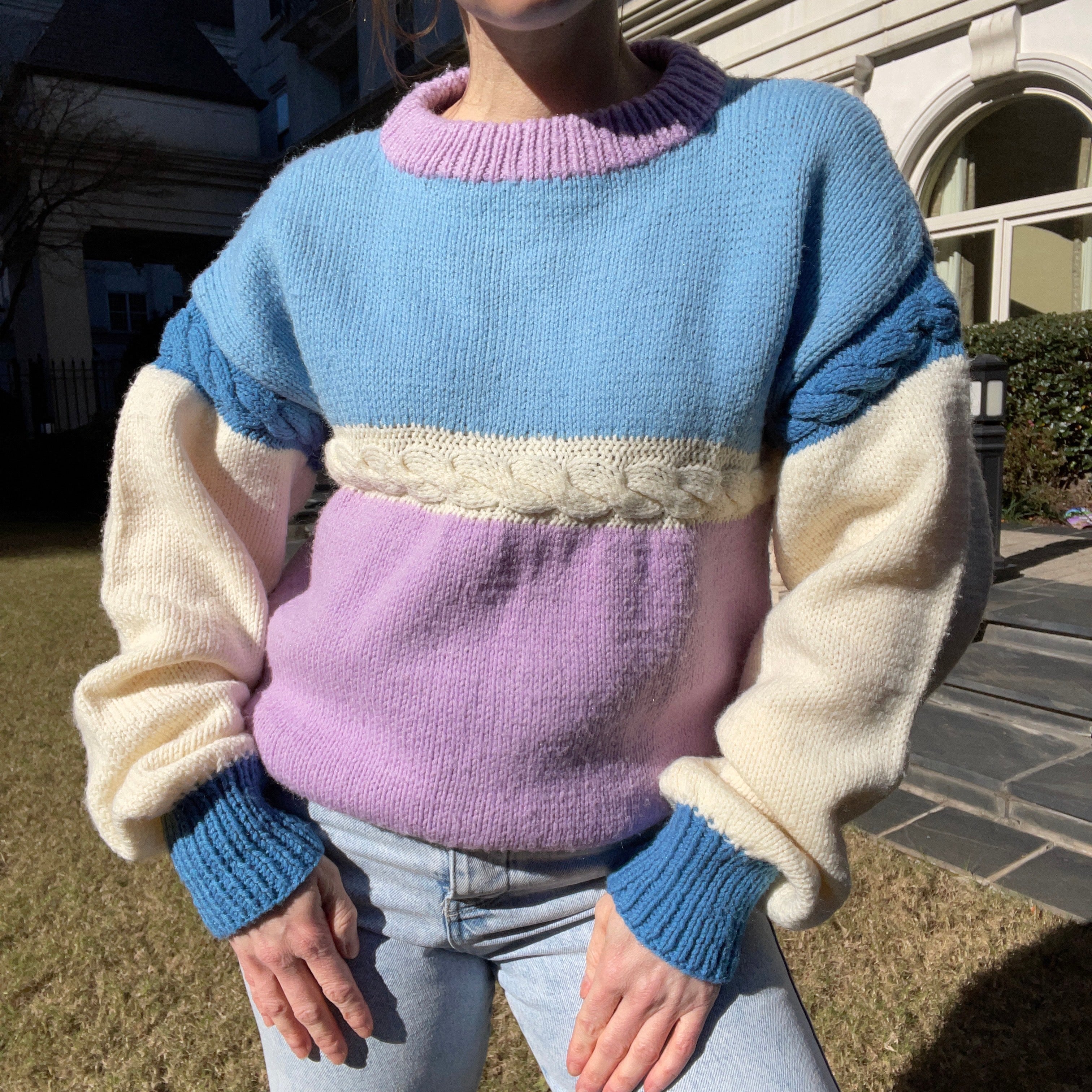Vintage Pastel Colorblock Chunky Cable Sweater | Shop THRILLING