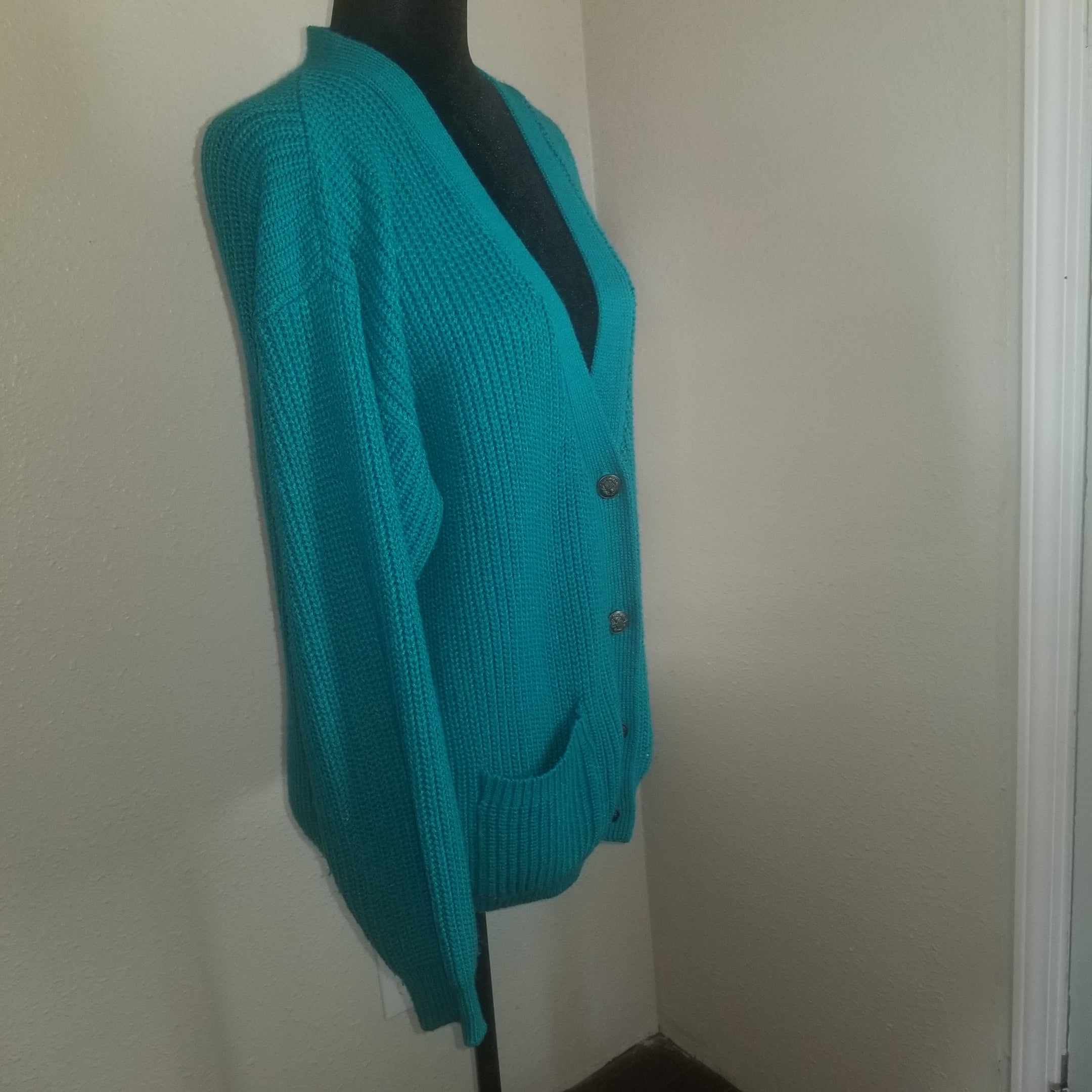 Vintage 80s/90s Preppy Cottagecore Grunge Teal Cardigan Sweater By ...