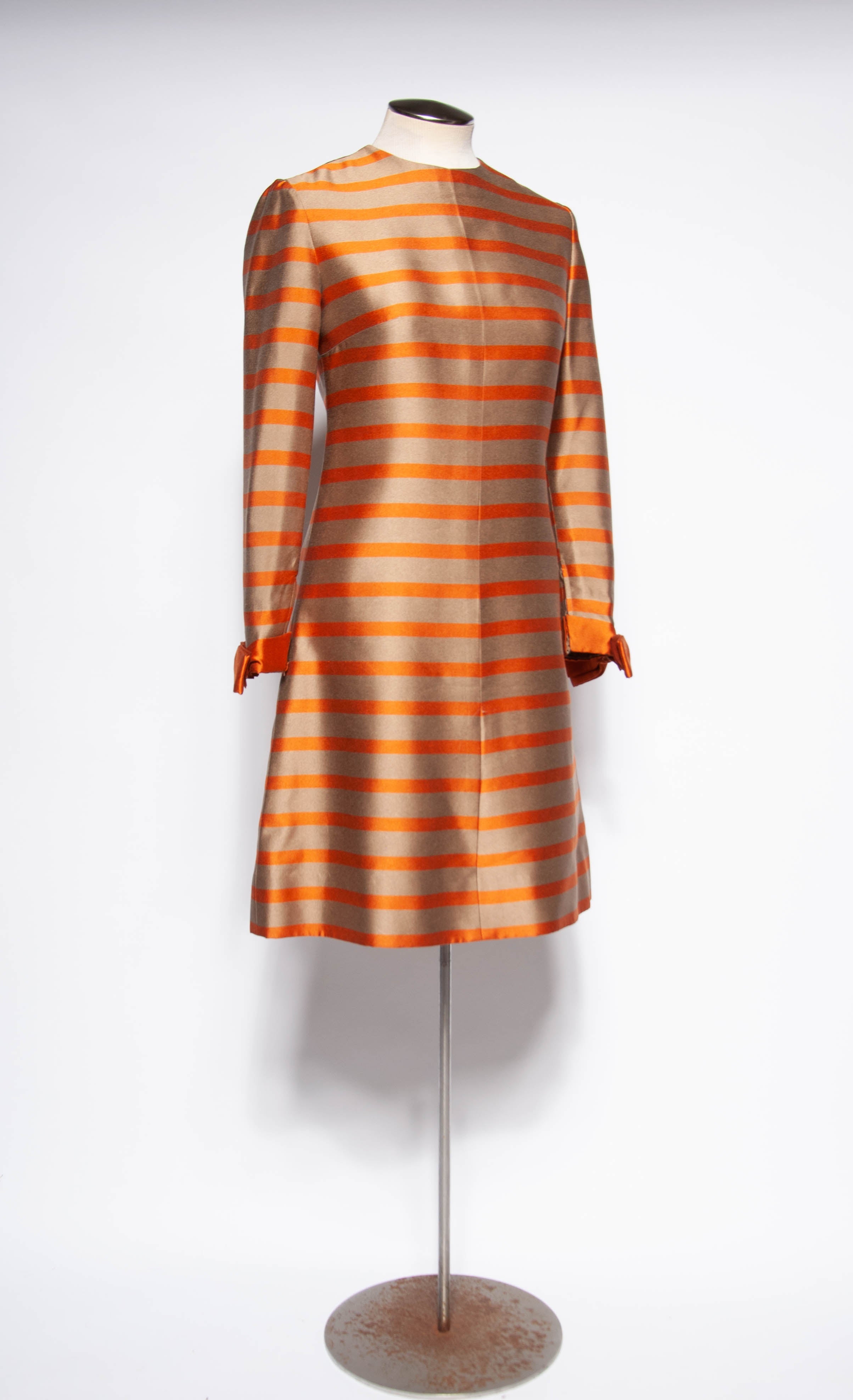 Vintage Anne Fogarty 60s Orange and Bronzy Gold Metallic Striped Dress ...