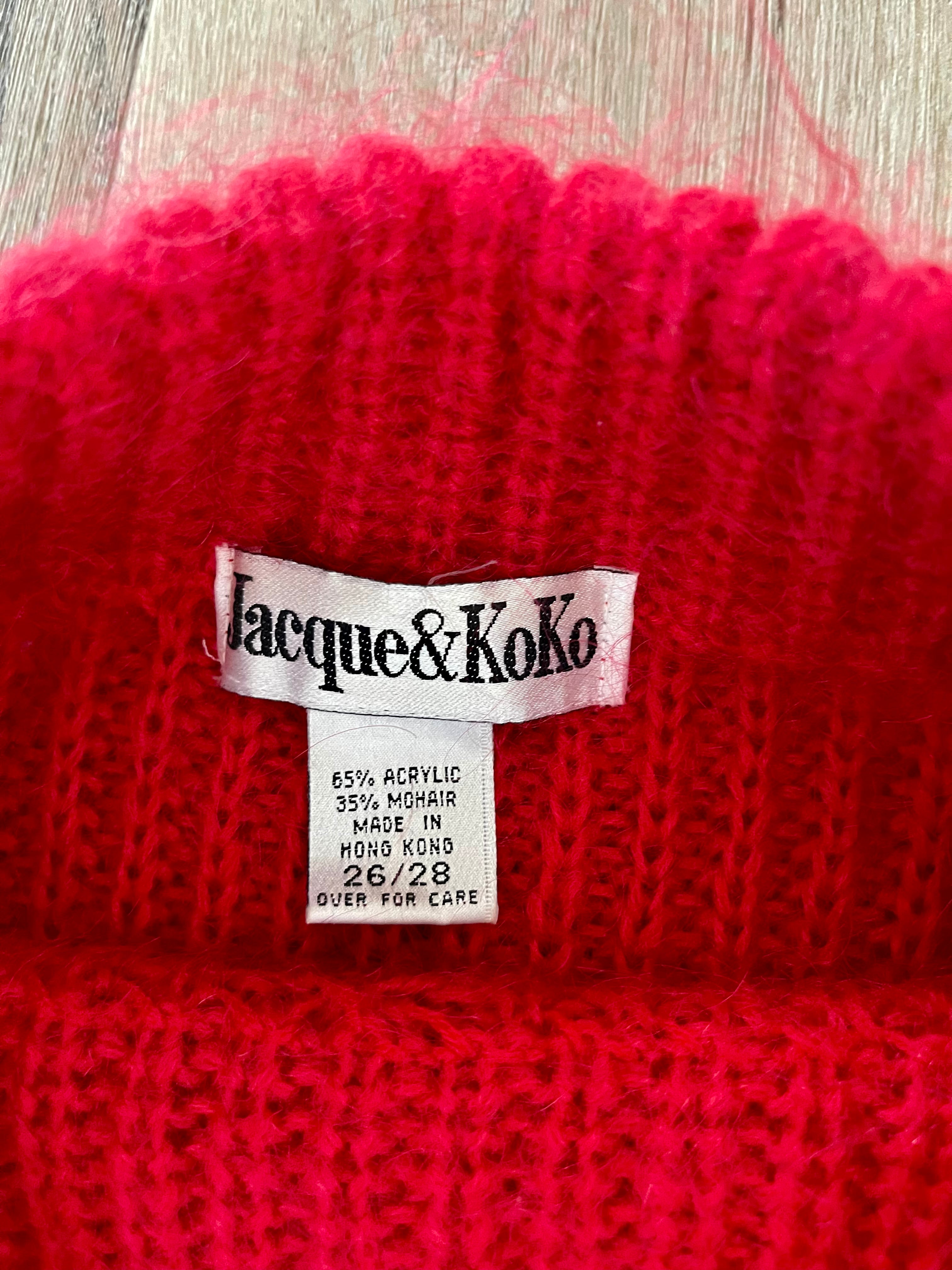 Vintage 80s Red Mohair Mock Neck Sweater Sweater Dress By Jacque & Koko ...