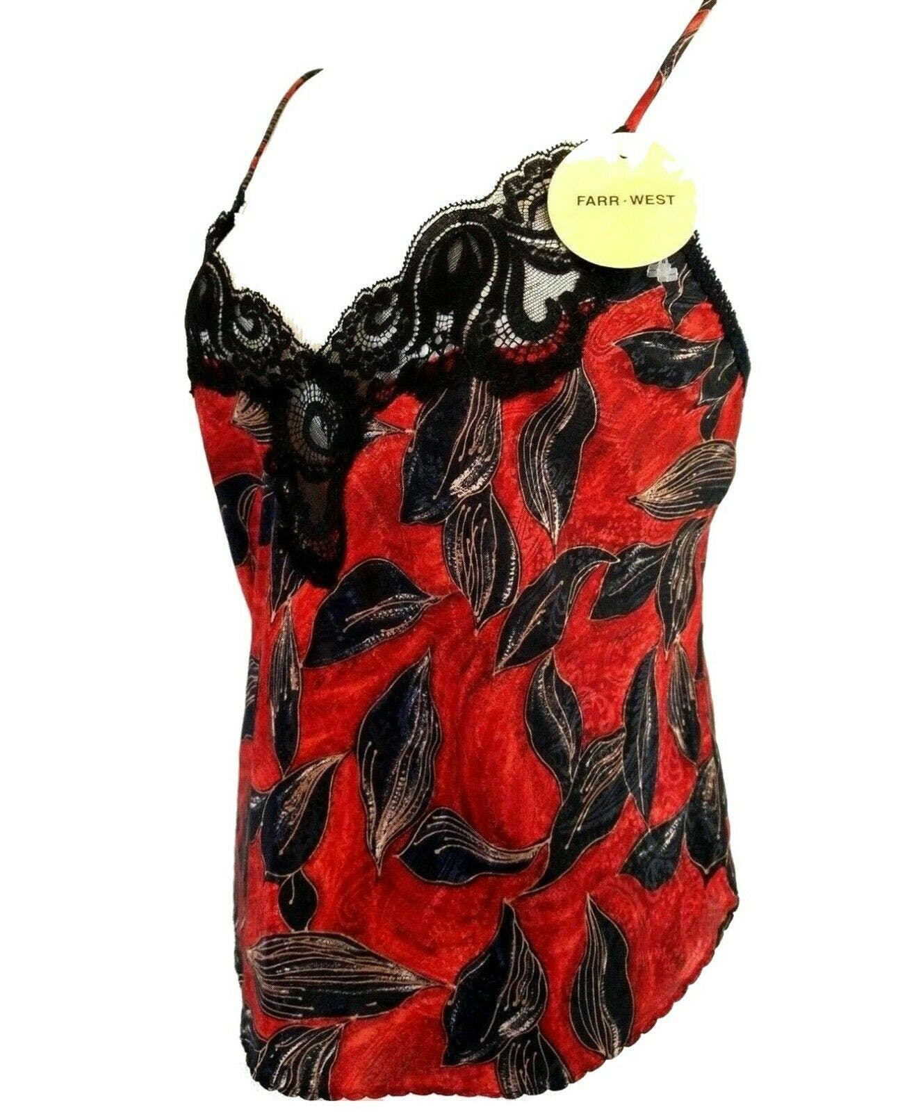 Vintage 90s Nwt Glossy Red Black Lacy Camisole Tap Pants Set By Farr ...