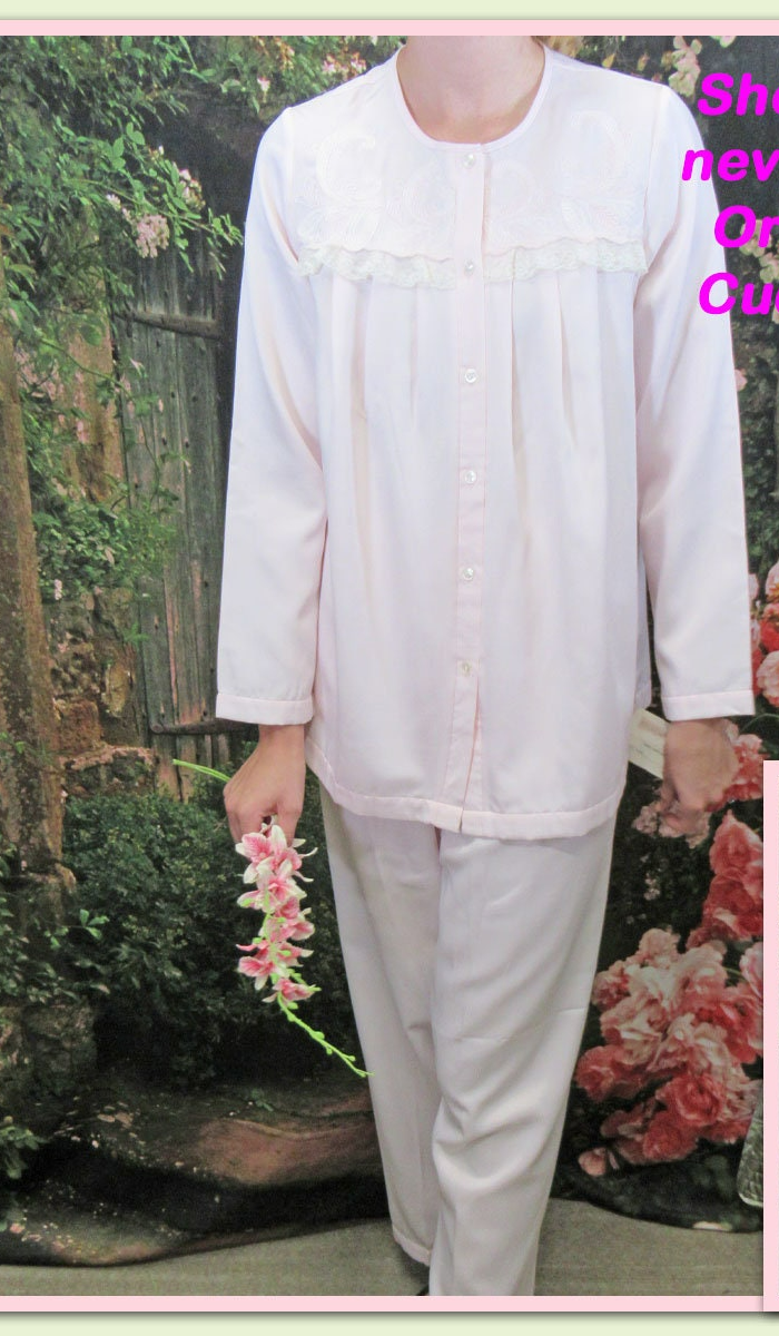 Vintage Pajama Set Shell Pink Shadowline Cuddlemere Nylon Elastic Pants ...