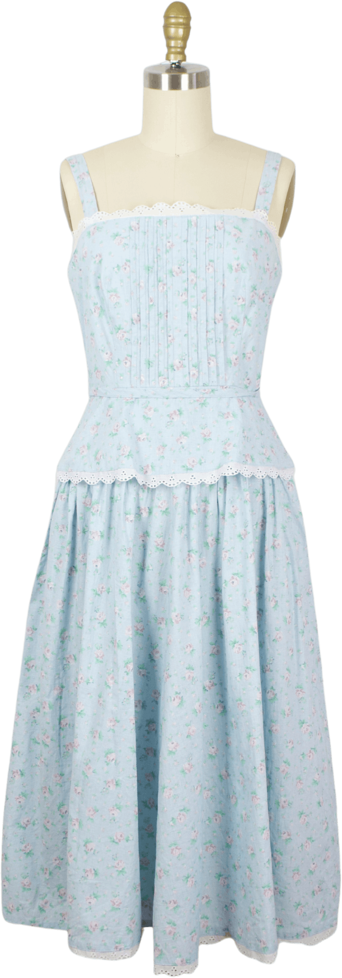 Vintage 70's Cottagecore Corset Style Light Blue Floral Print Sundress ...