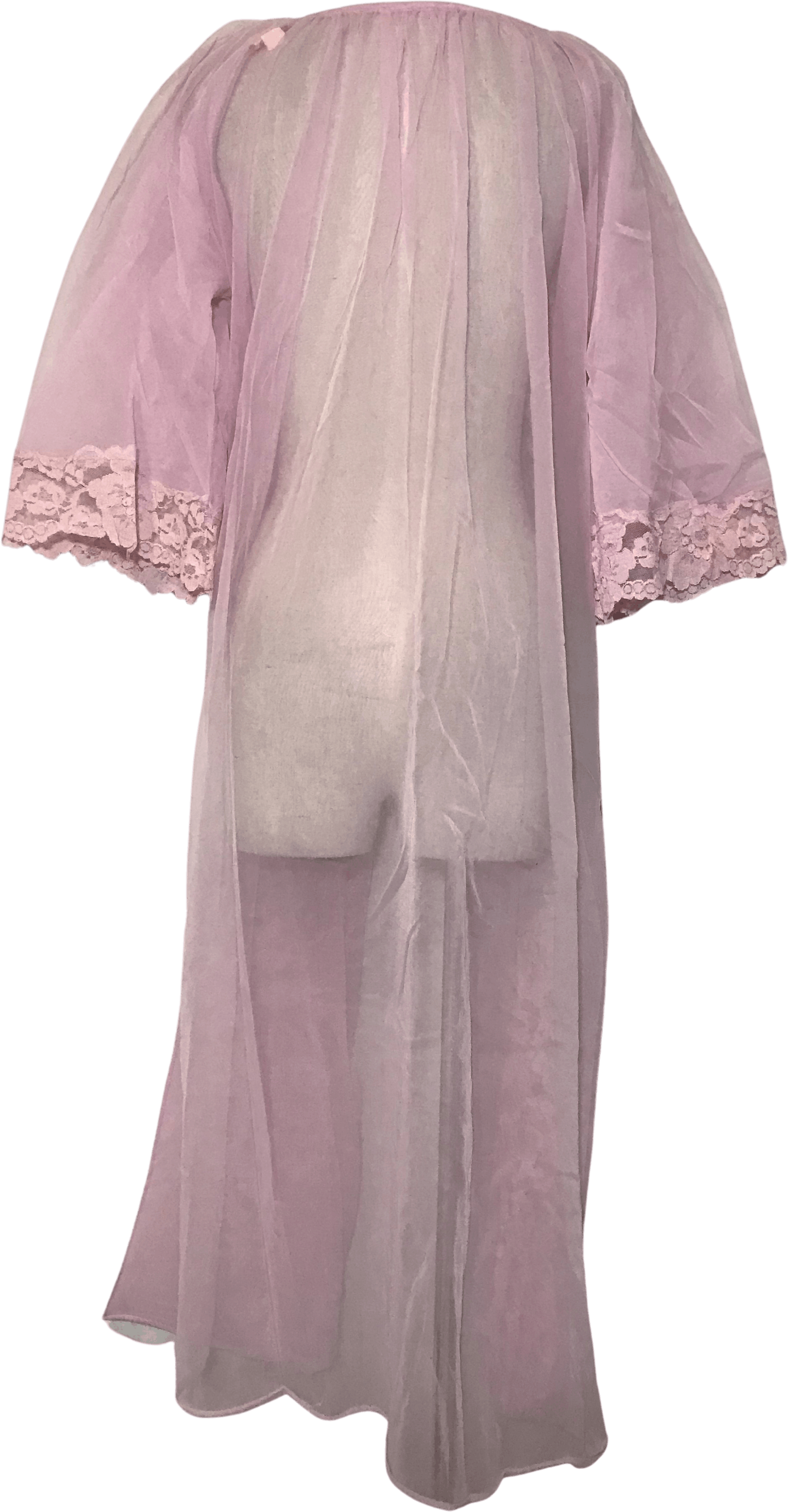 Vintage 60s/70s Pink Laced Sheer Maxi Peignoir Robe With Tie By Deena ...