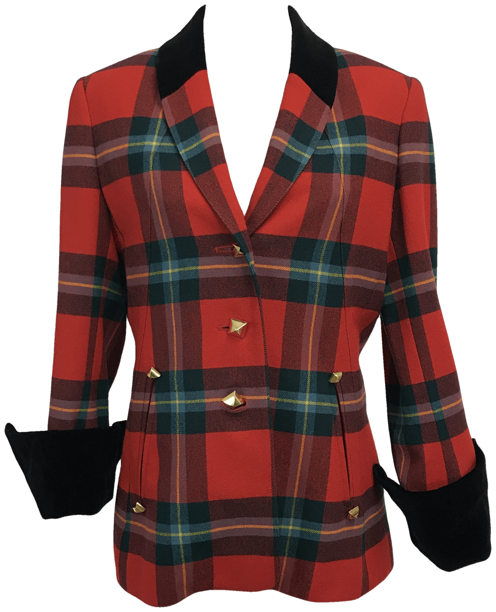 Vintage Red Plaid and Velvet Trimmed Blazer by Hermès | Shop THRILLING