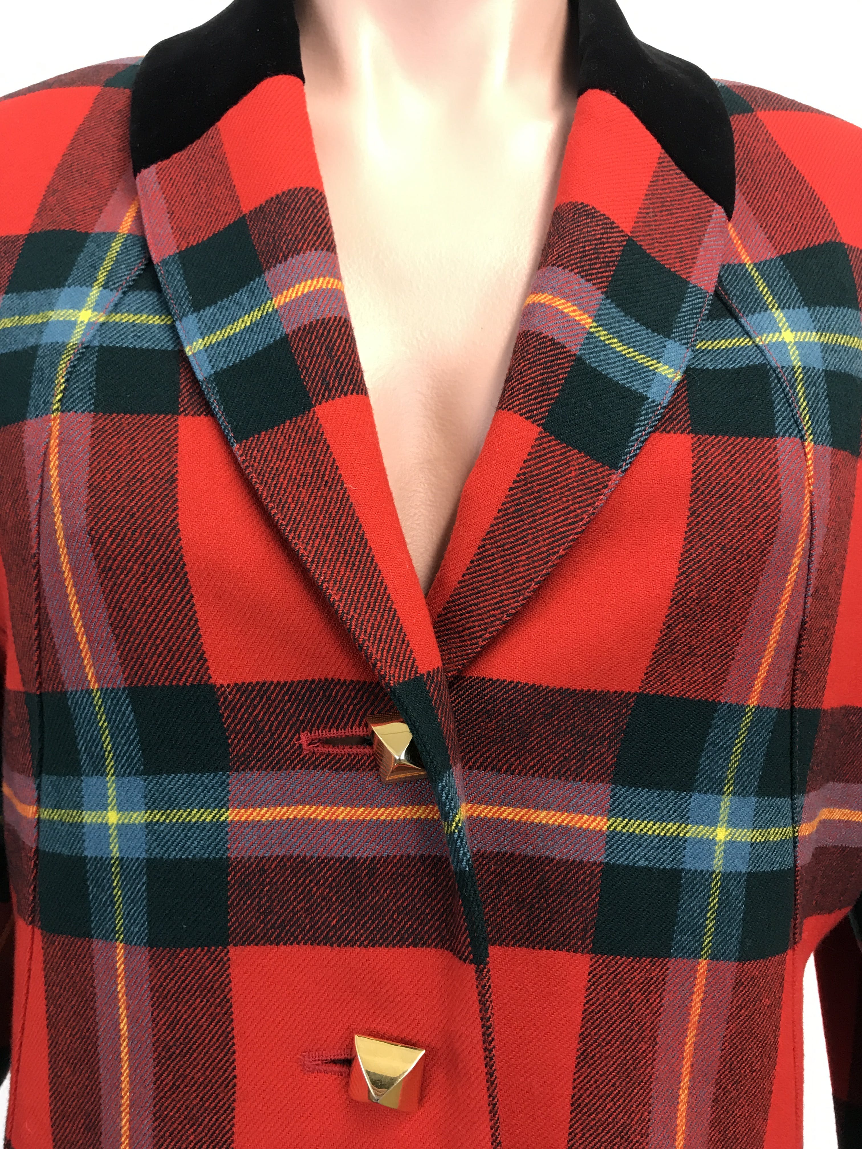 Vintage Red Plaid and Velvet Trimmed Blazer by Hermès | Shop THRILLING