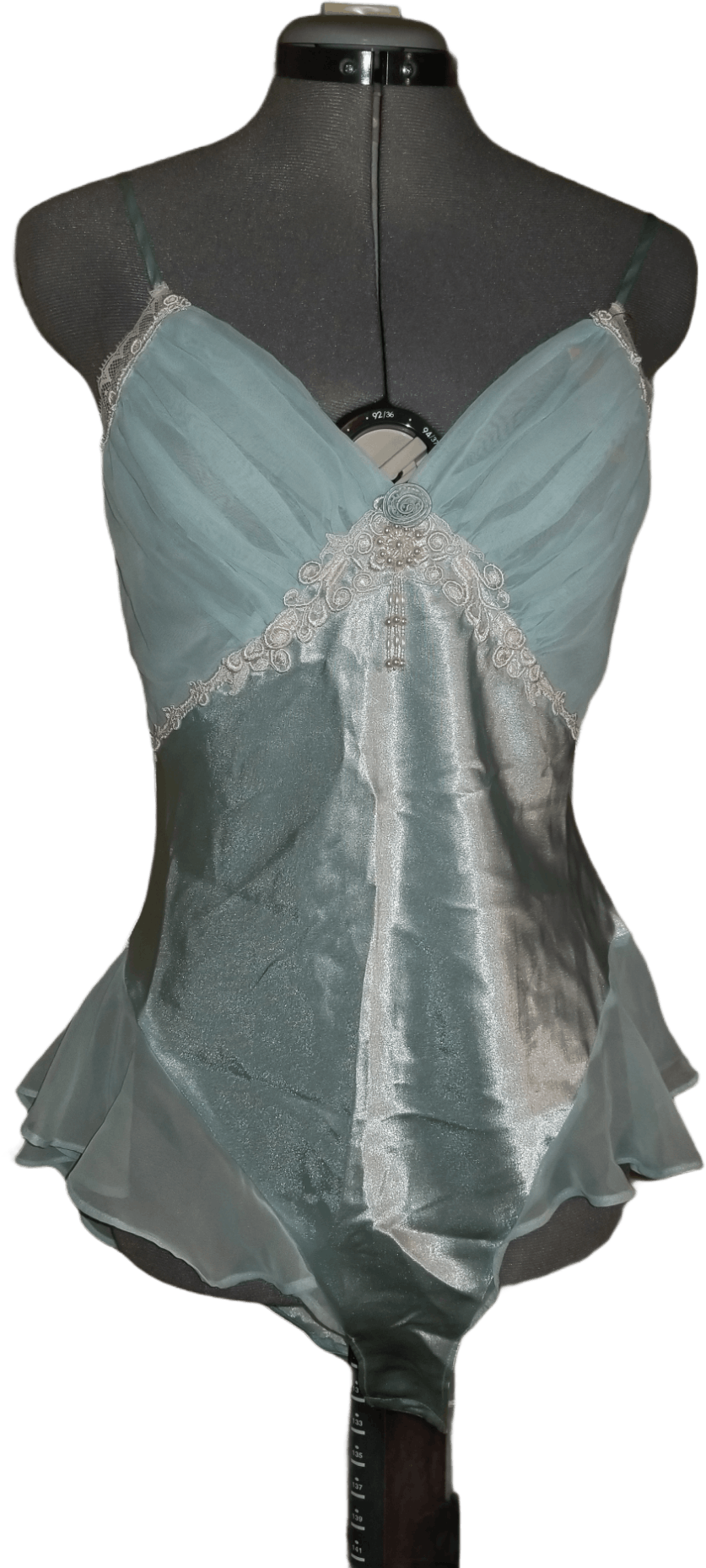 Vintage 80's Silky Light Blue Teddy with Lace and Bead Details by ...