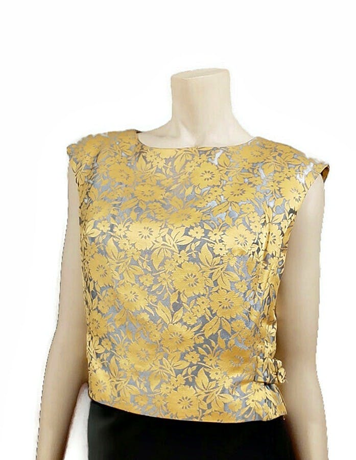 Vintage 60’s Blue Gold Satin Floral Boxy Blouse Top | Shop THRILLING