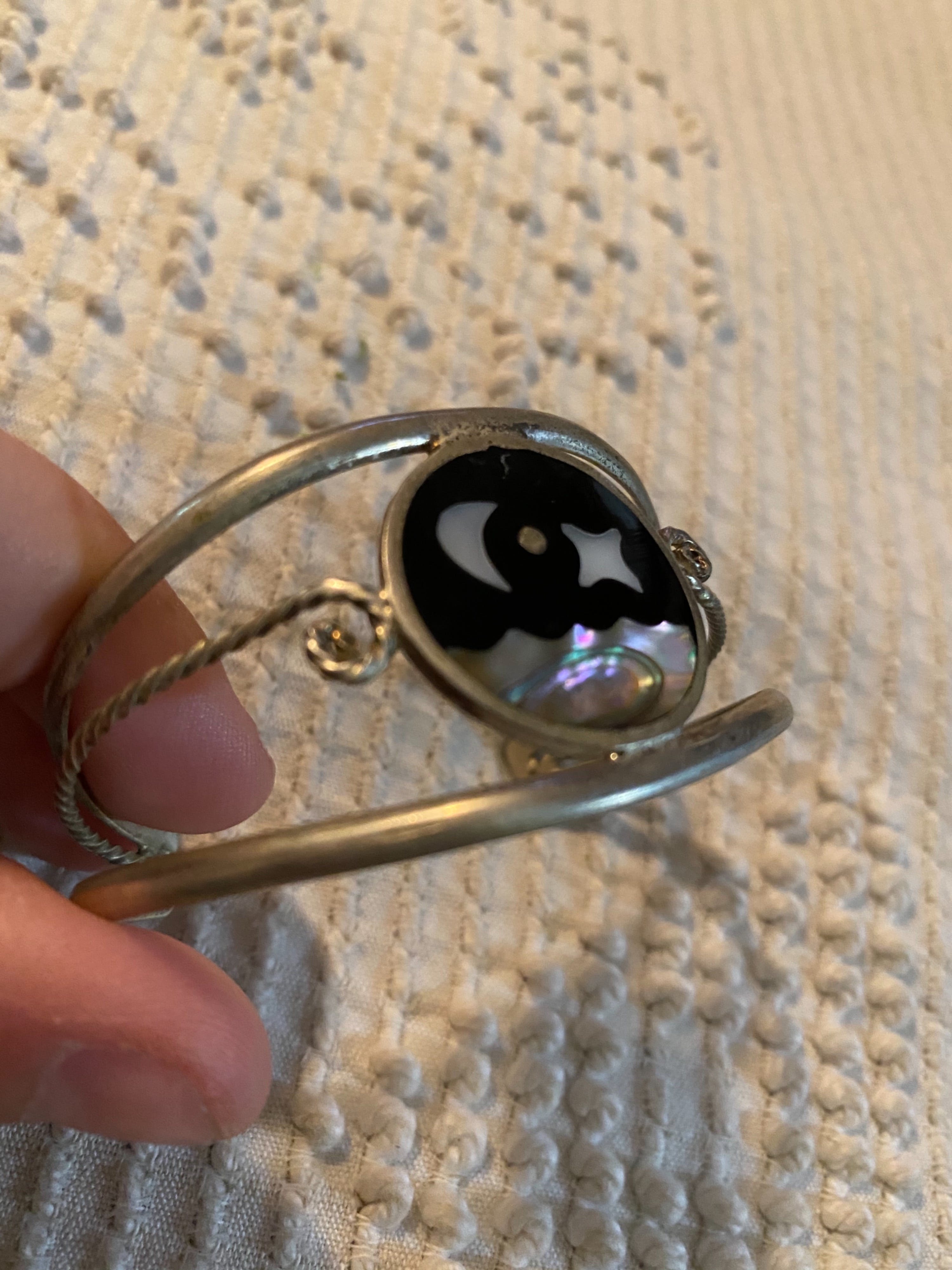 Vintage Alpaca Silver Abalone Inlay Moon Star Cuff | Shop THRILLING