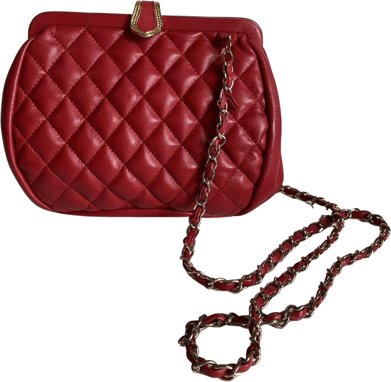 Vintage 80's Red Leather Quilted Purse with Chain Strap Gold Clasp ...