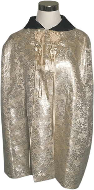 Vintage 60's Silver Metallic Brocade Cape with Black Velvet Collar and ...