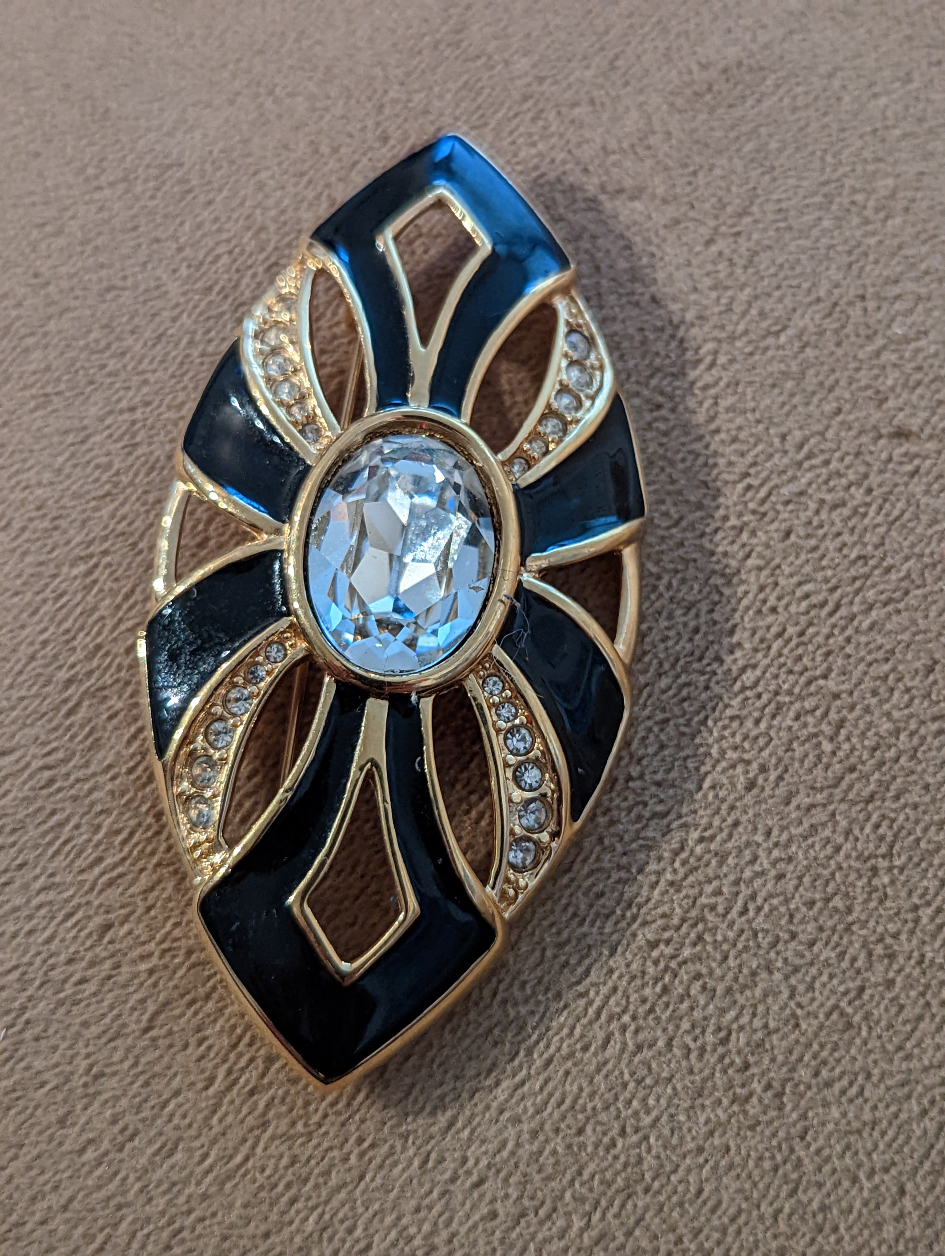 Vintage 80s Oval Black And Gold Brooch By Napier | Shop THRILLING
