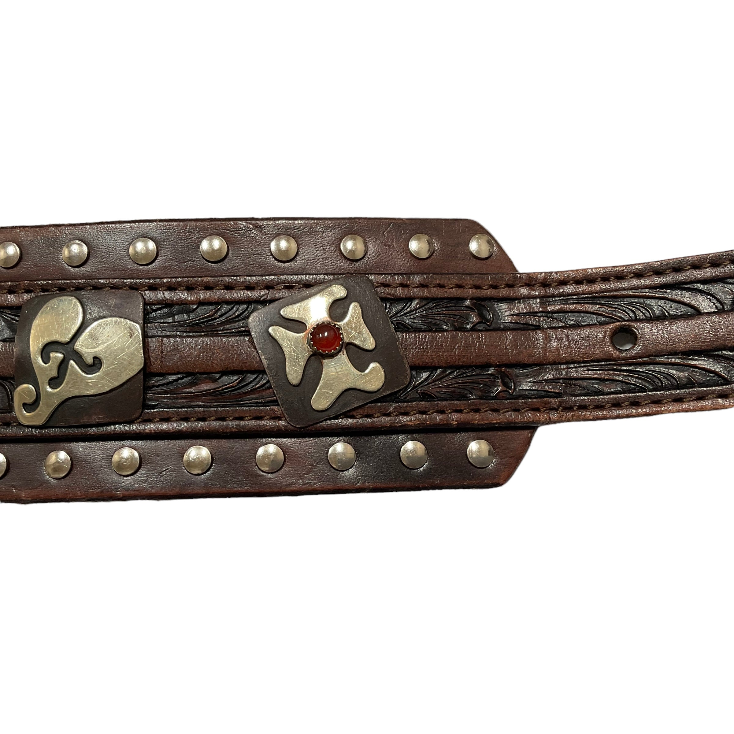 Vintage 90s Guitar Buckle Gemstones Leather Belt By Serena | Shop THRILLING