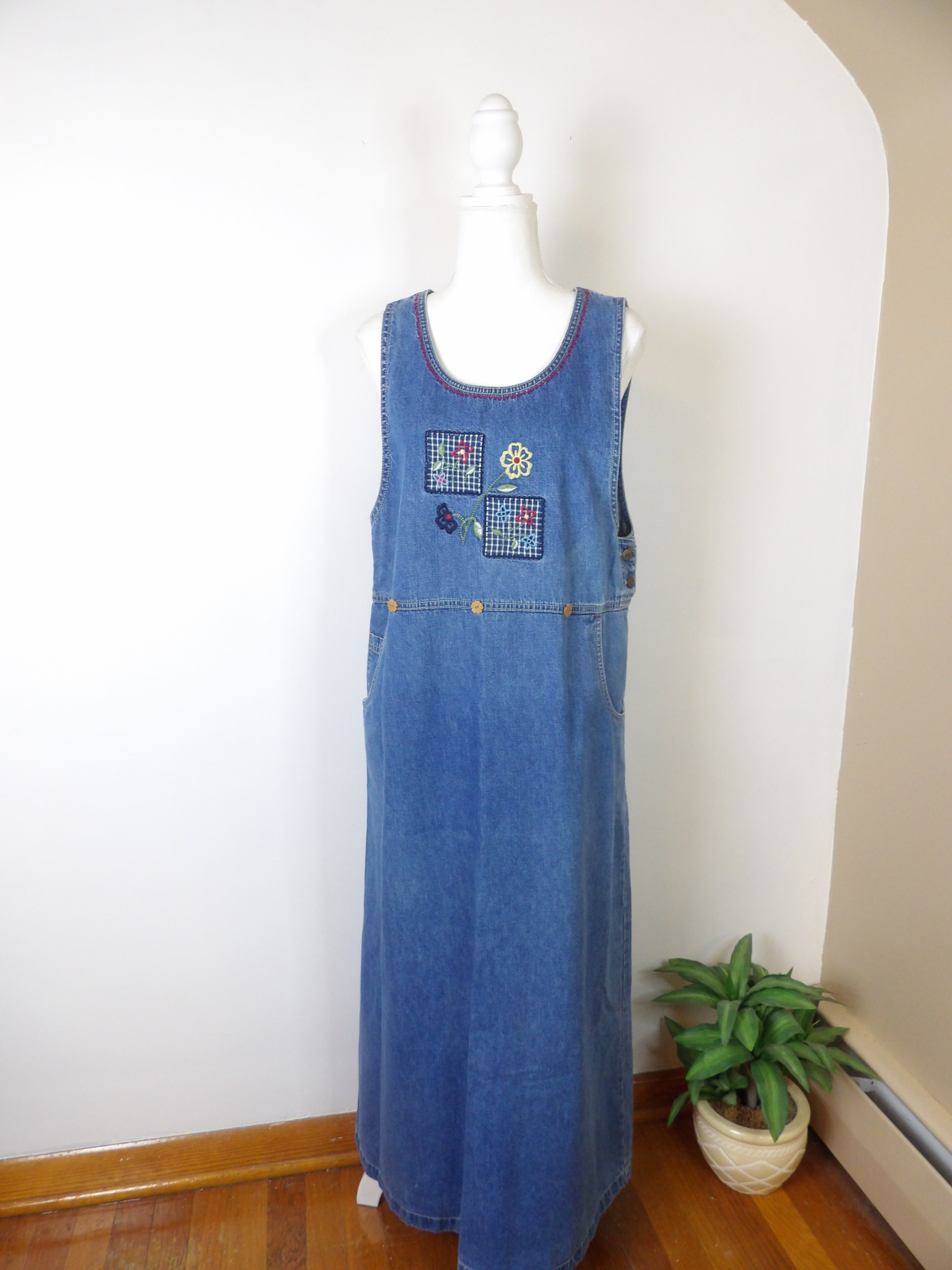 90s Vintage Blue Jean Denim Maxi Jumper / Size 8-10 By White Stag ...