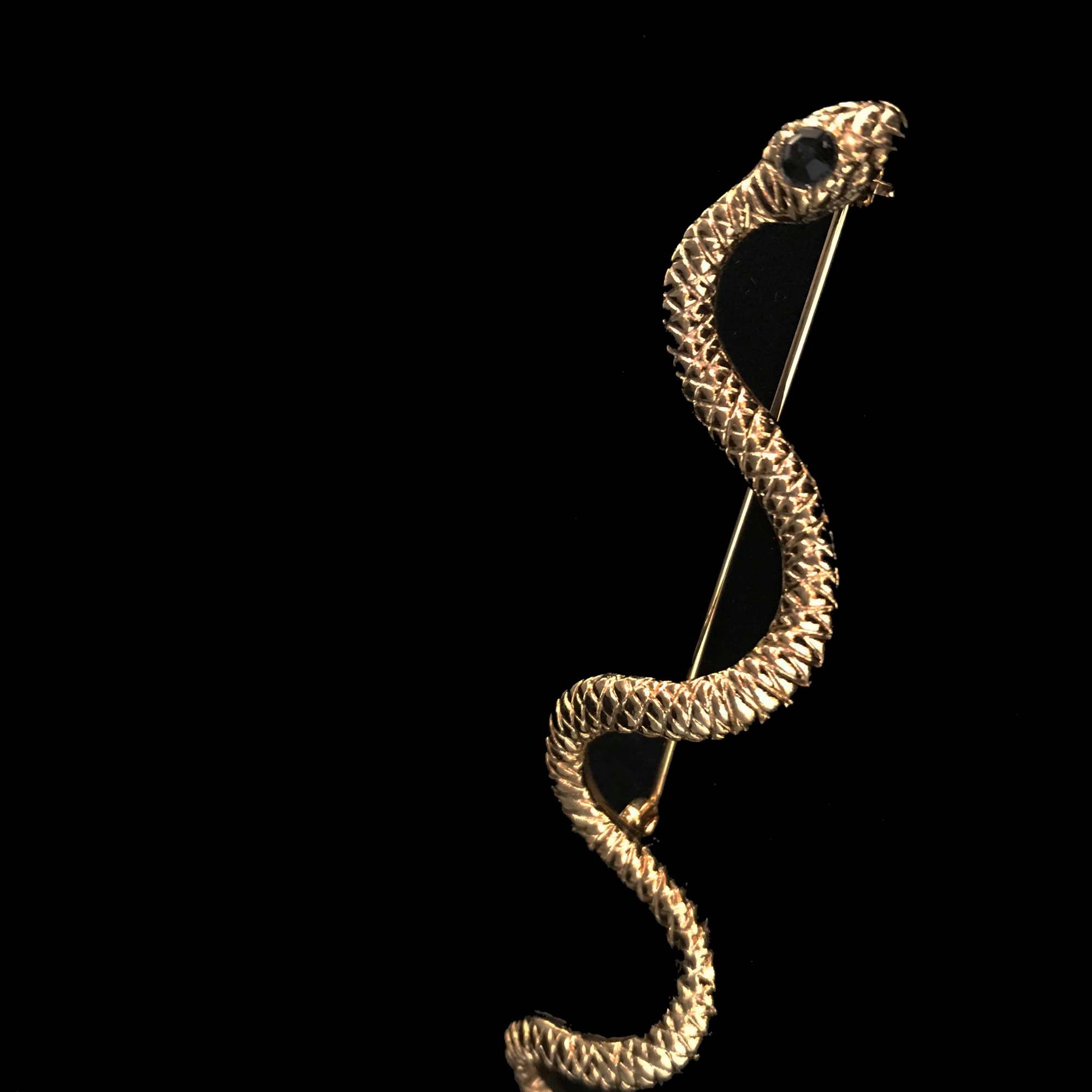 Vintage 50s Gold Snake Pin Gold Serpent Brooch, Black Stone | Shop ...