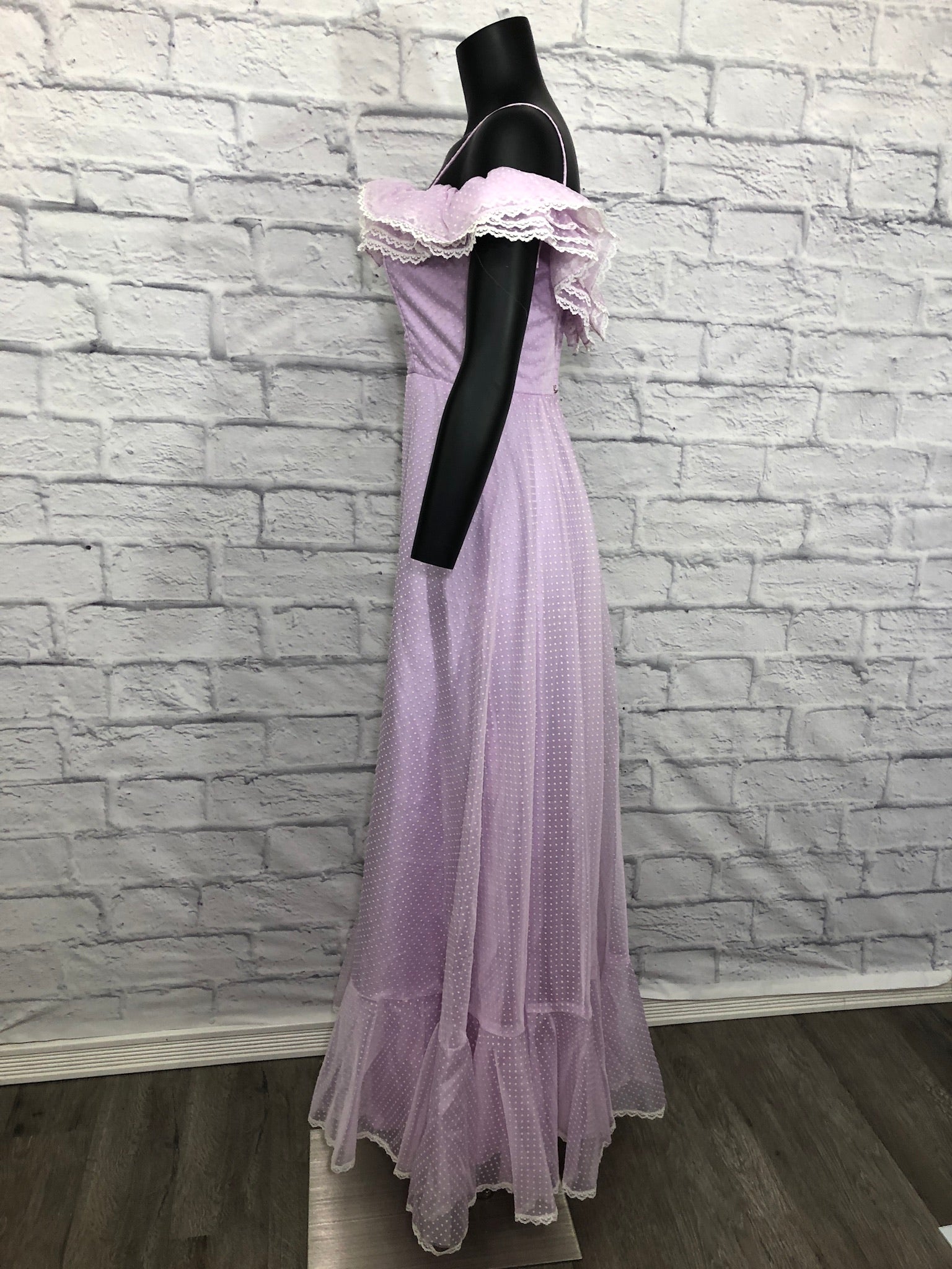 Vintage 70s Romantic Ruffle Off The Shoulder Dress Cottage | Shop THRILLING