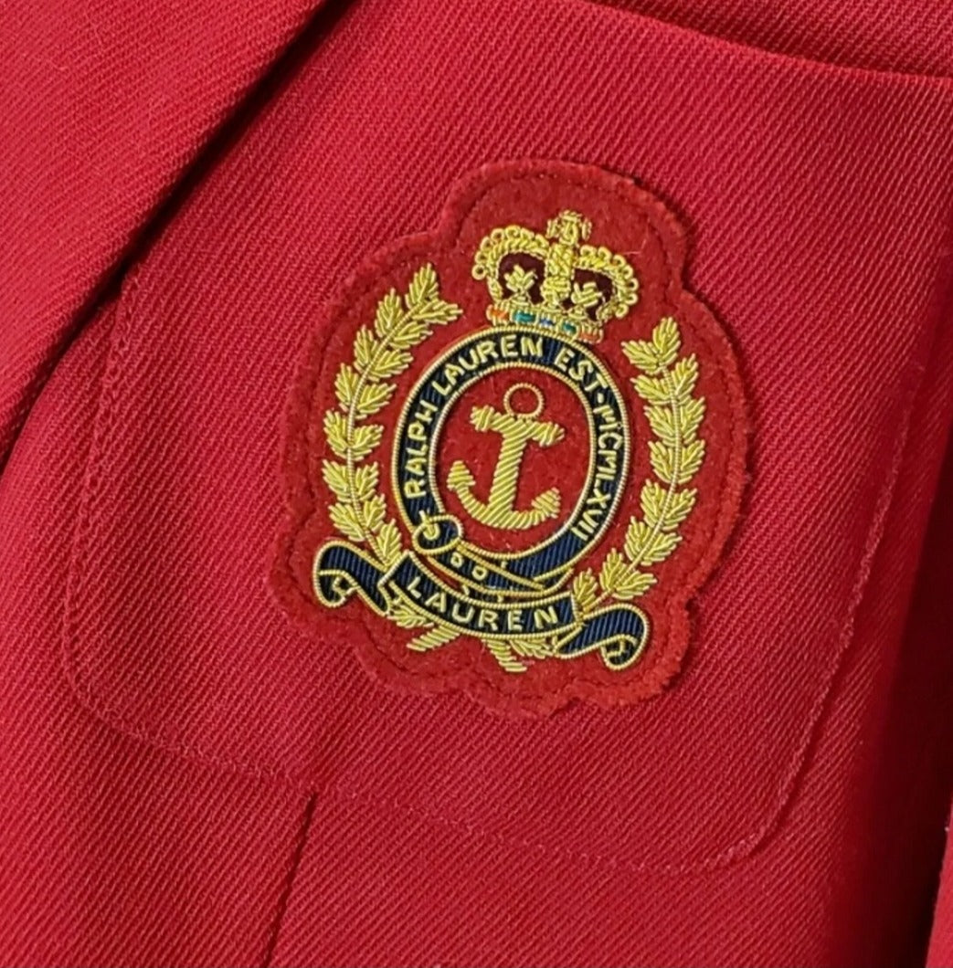Vintage 90’s Red Wool 3D Crest Patch Blazer by Lauren Ralph Lauren ...
