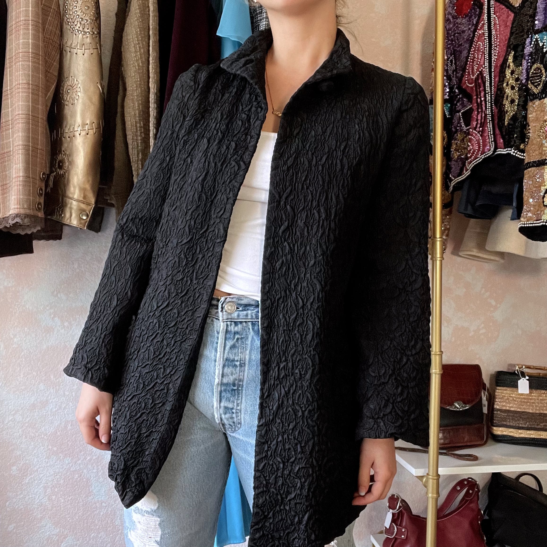 Vintage 40's Black Quilted Texture Cape Button Jacket | Shop THRILLING
