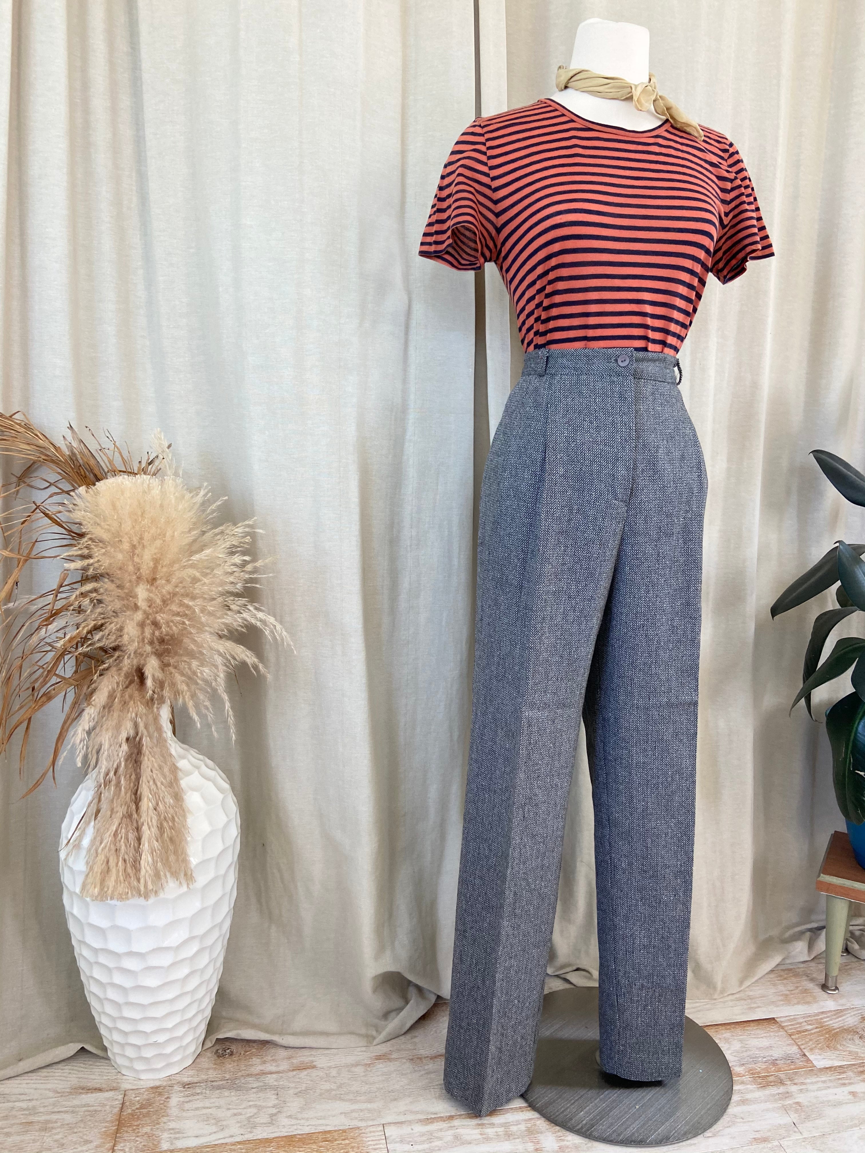 70s/80s Vintage Herringbone Trouser Mid Rise Straight Leg | Shop THRILLING