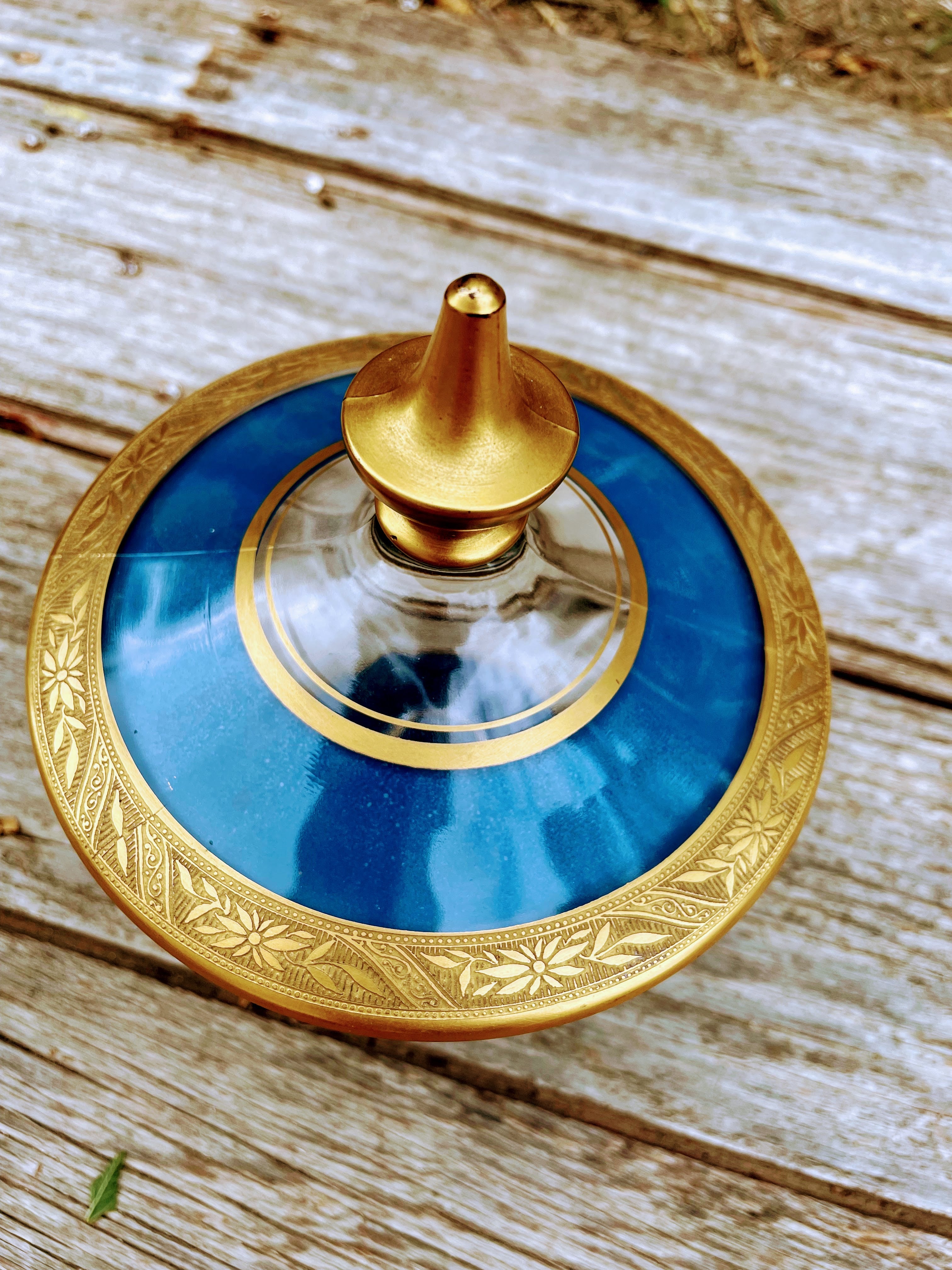 Vintage 40s Turquoise Blue And Gold Etched Pedestal Candy Dish | Shop ...