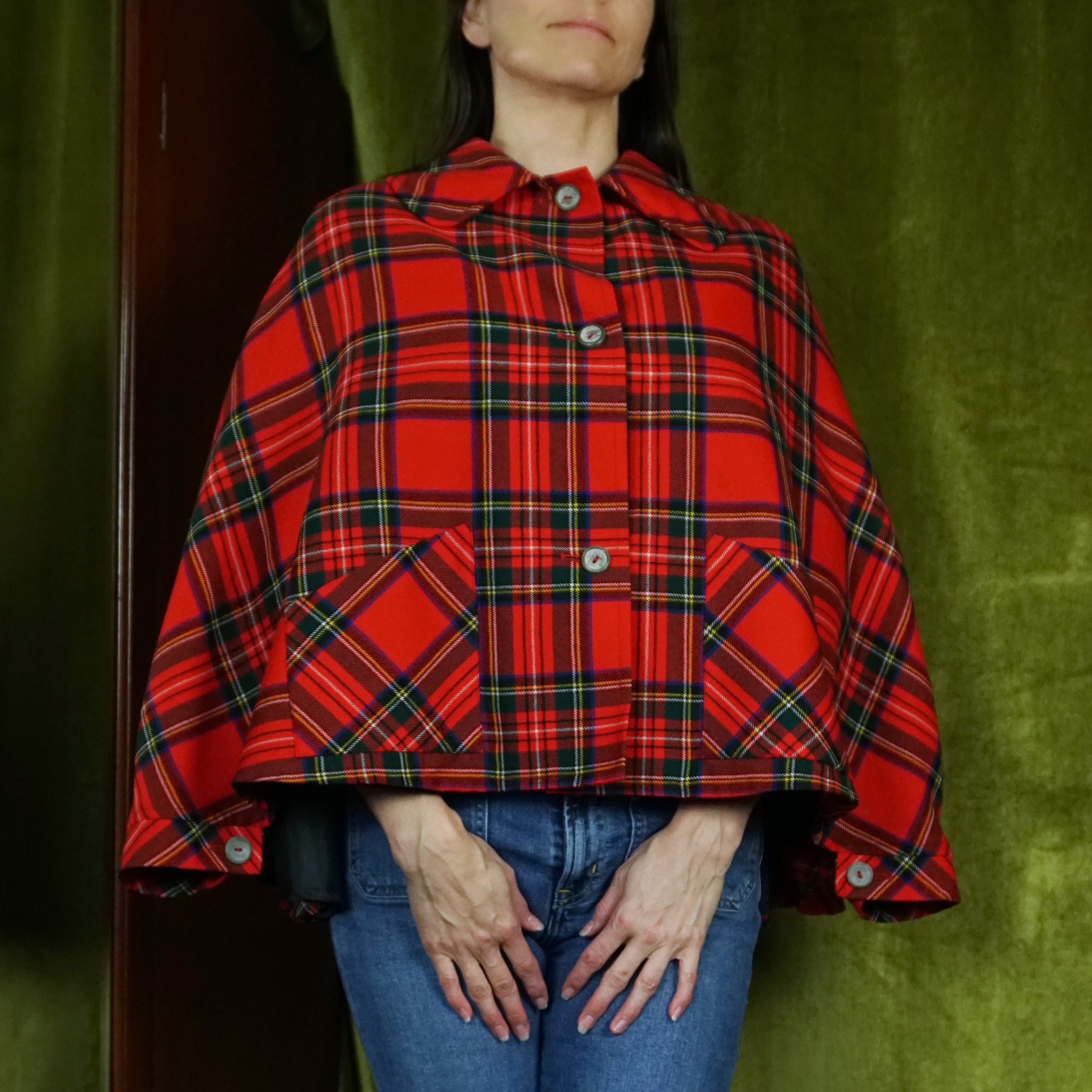 Vintage 60s Mod Style Plaid Wool Capelet With Cuffs By Hector Russell ...