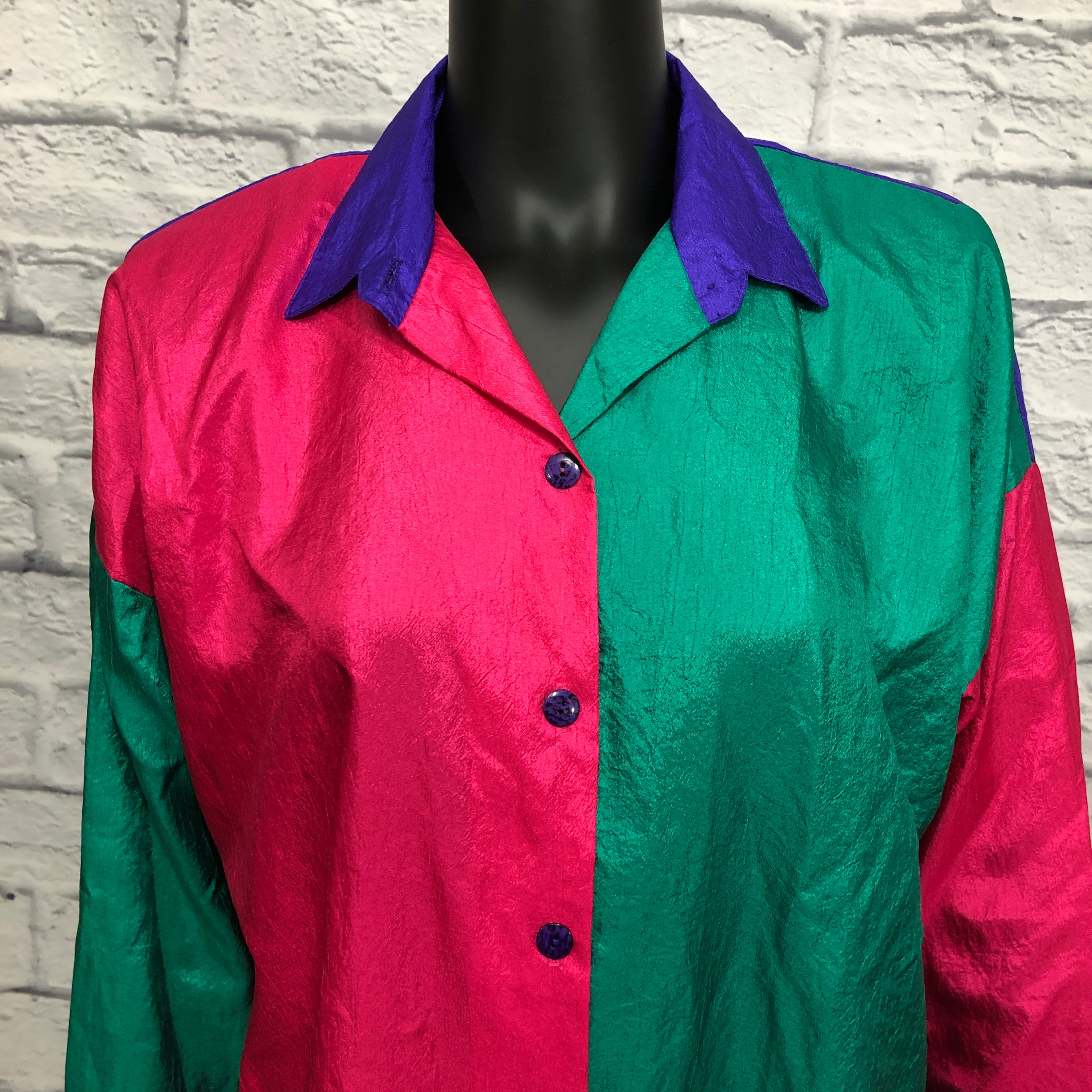 Vintage 90s Oversized Silky Colorblock Shirt By Elisabeth | Shop THRILLING