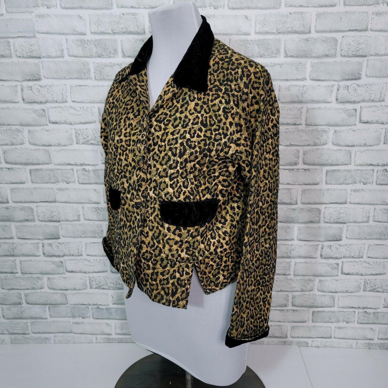 Vintage 80’s Leopard Tapestry Black Velvet Trim Jacket by Ear Abstracts ...