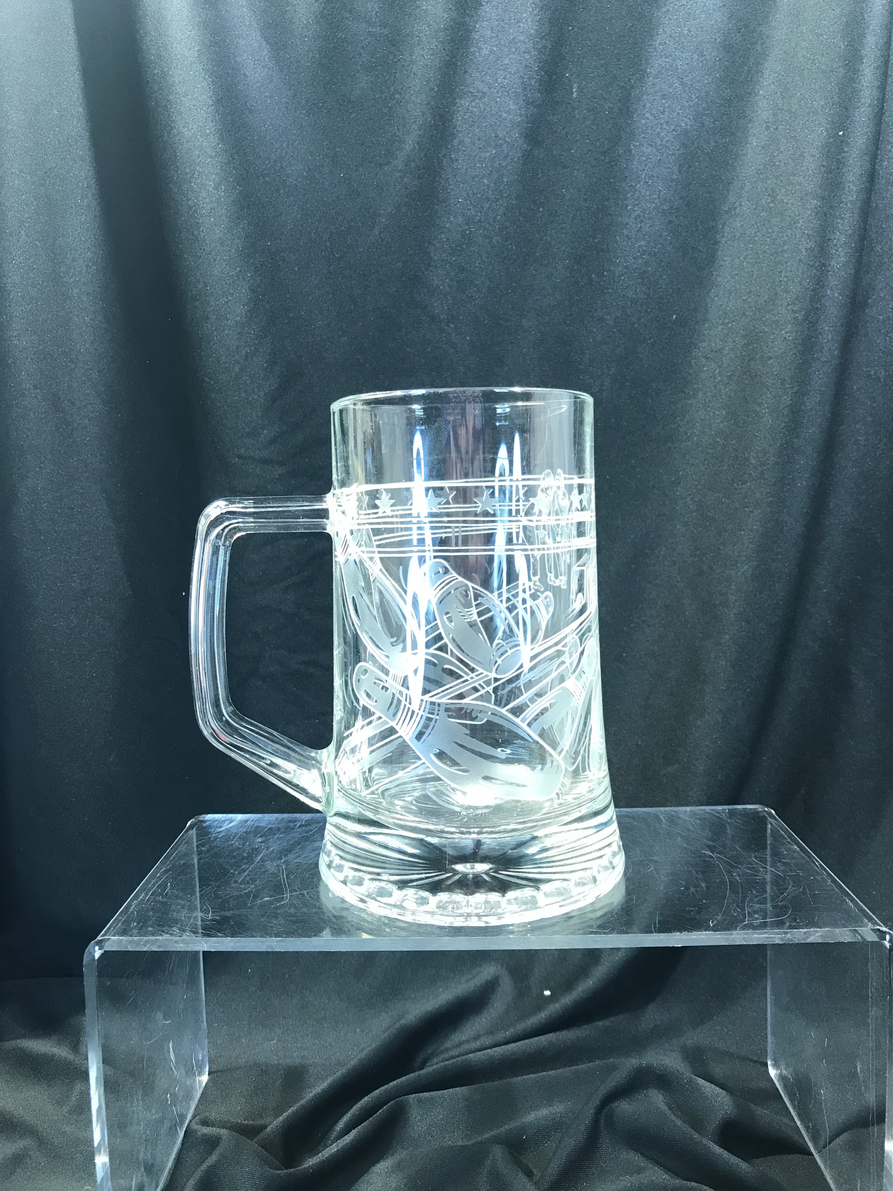 Vintage 90s/00s Etched Glass Beer Mug Drinking Glass With Handle | Shop ...