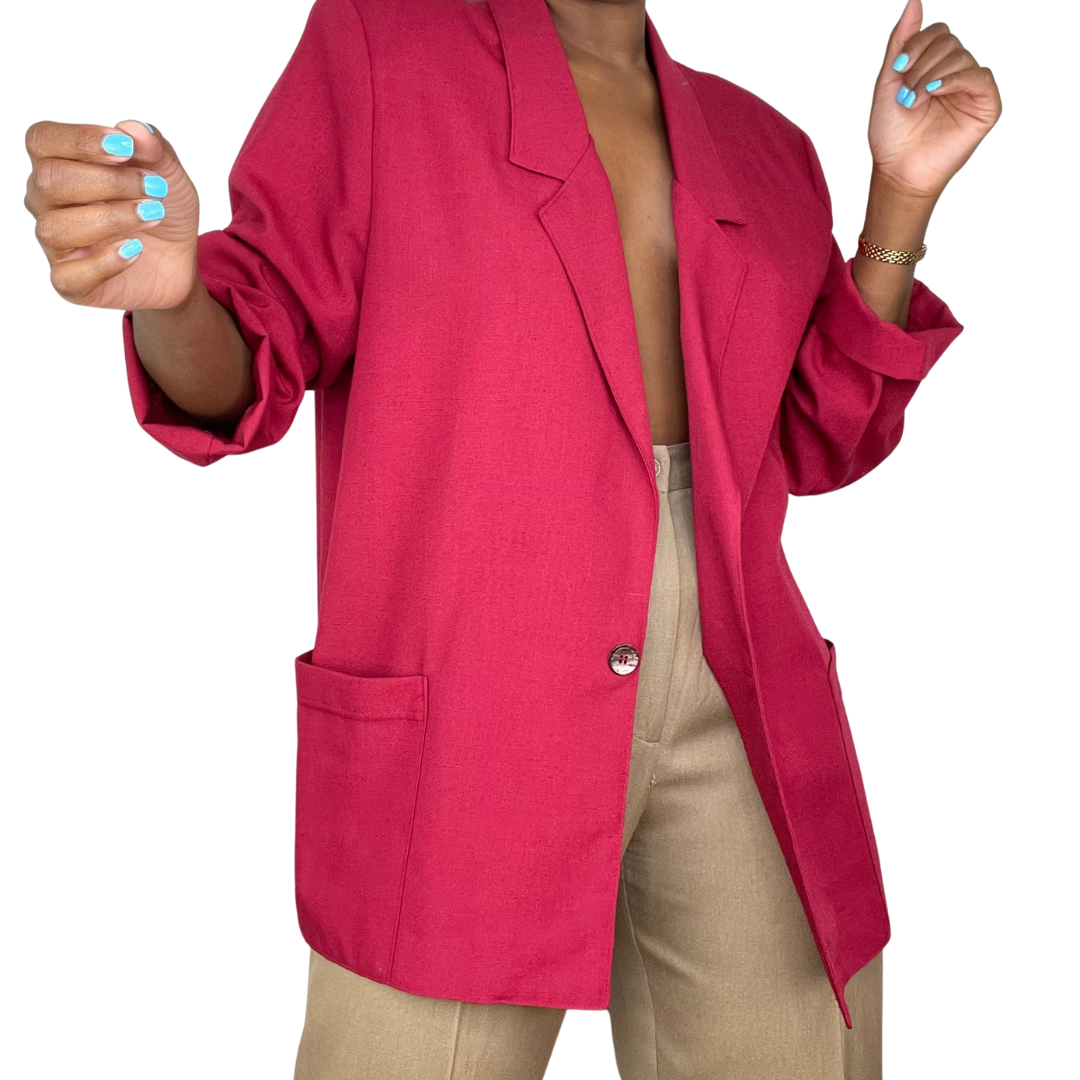 Vintage 90s Deep Red One Button Blazer By Alfred Dunner | Shop THRILLING