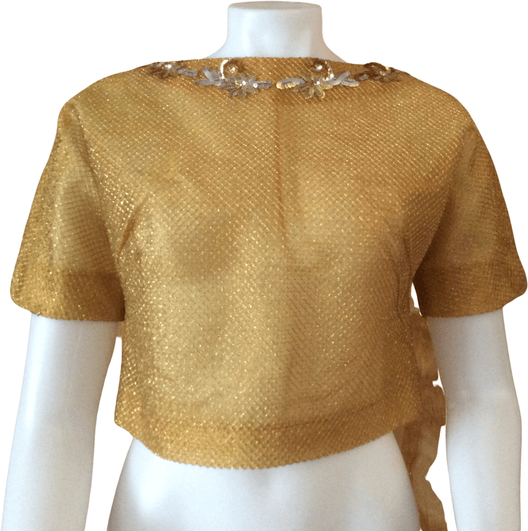 Vintage Gold Metallic Crop Top with Sequin Trim | Shop THRILLING
