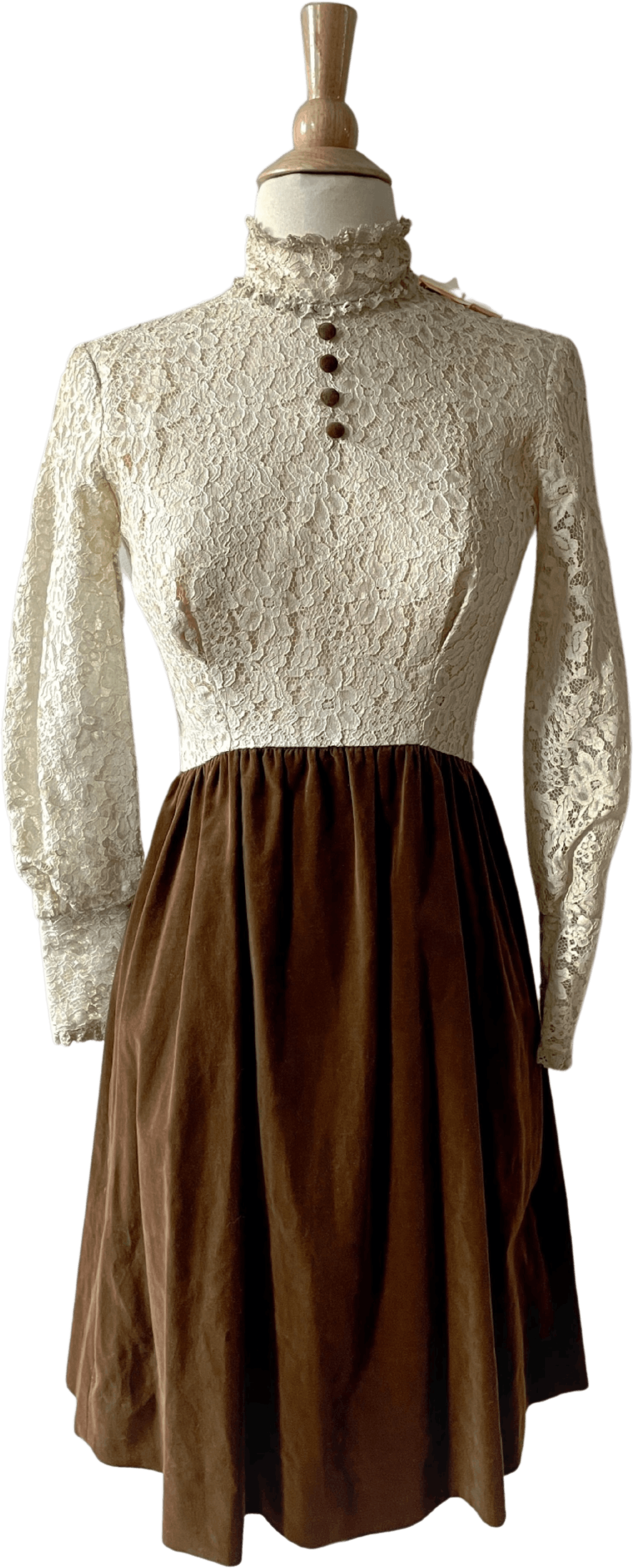 Vintage 60’s Mod Ivory Lace and Brown Velvet Dress | Shop THRILLING