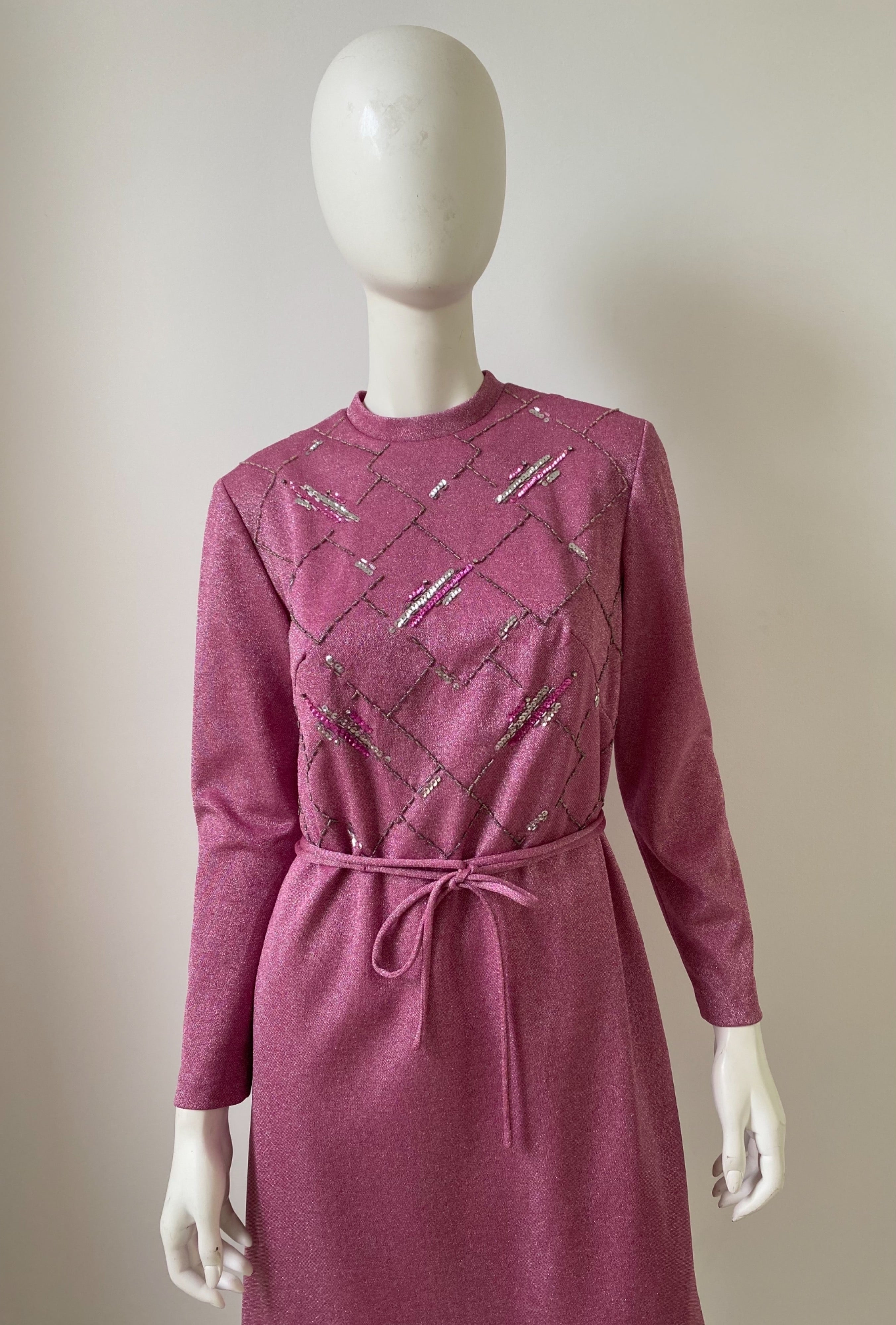 Vintage 70’s Pink Lurex Metallic Beaded Dress by Diolen Loft | Shop ...
