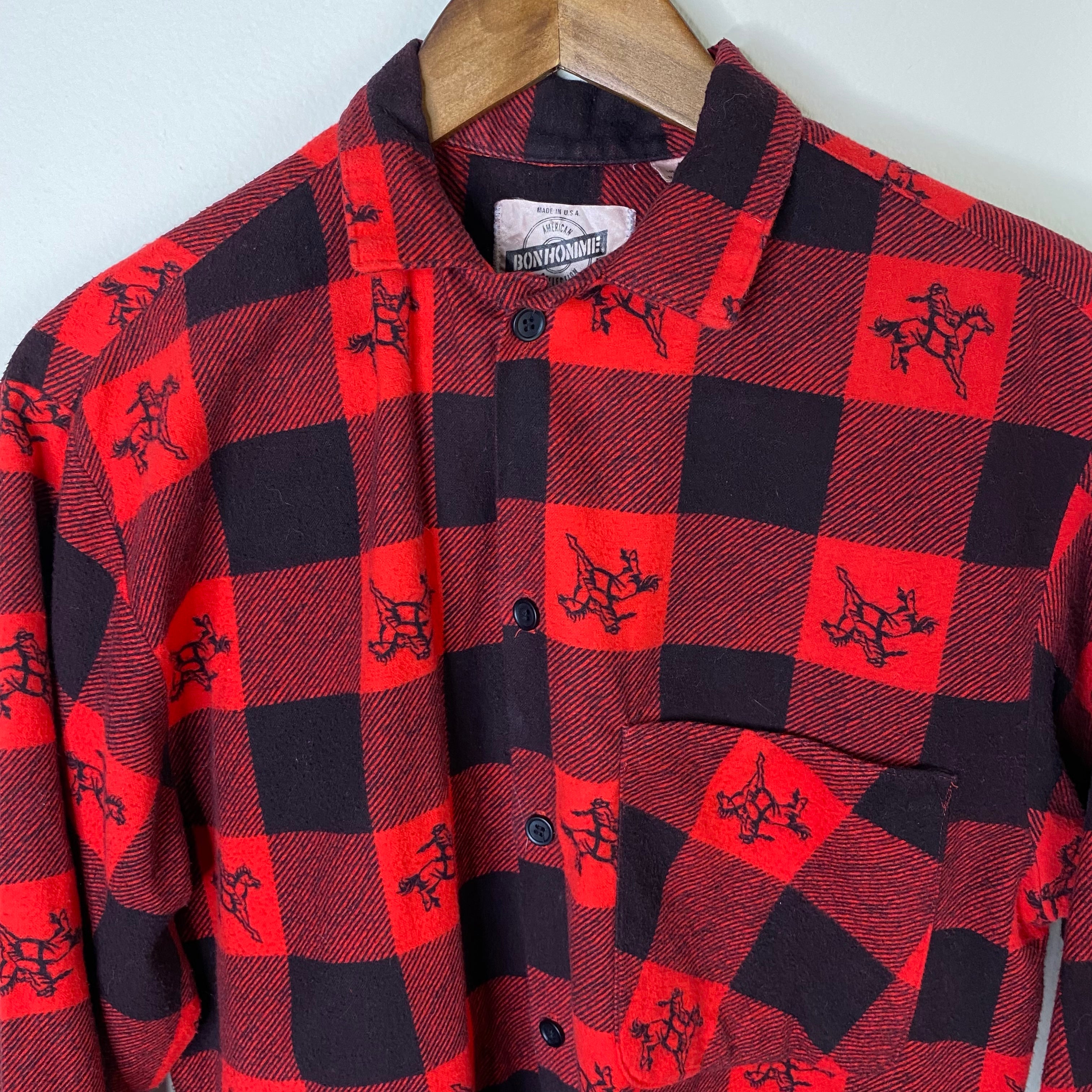 Vintage 80s Horse Rider Classic Checker Print Flannel Shirt By Bonhomme ...