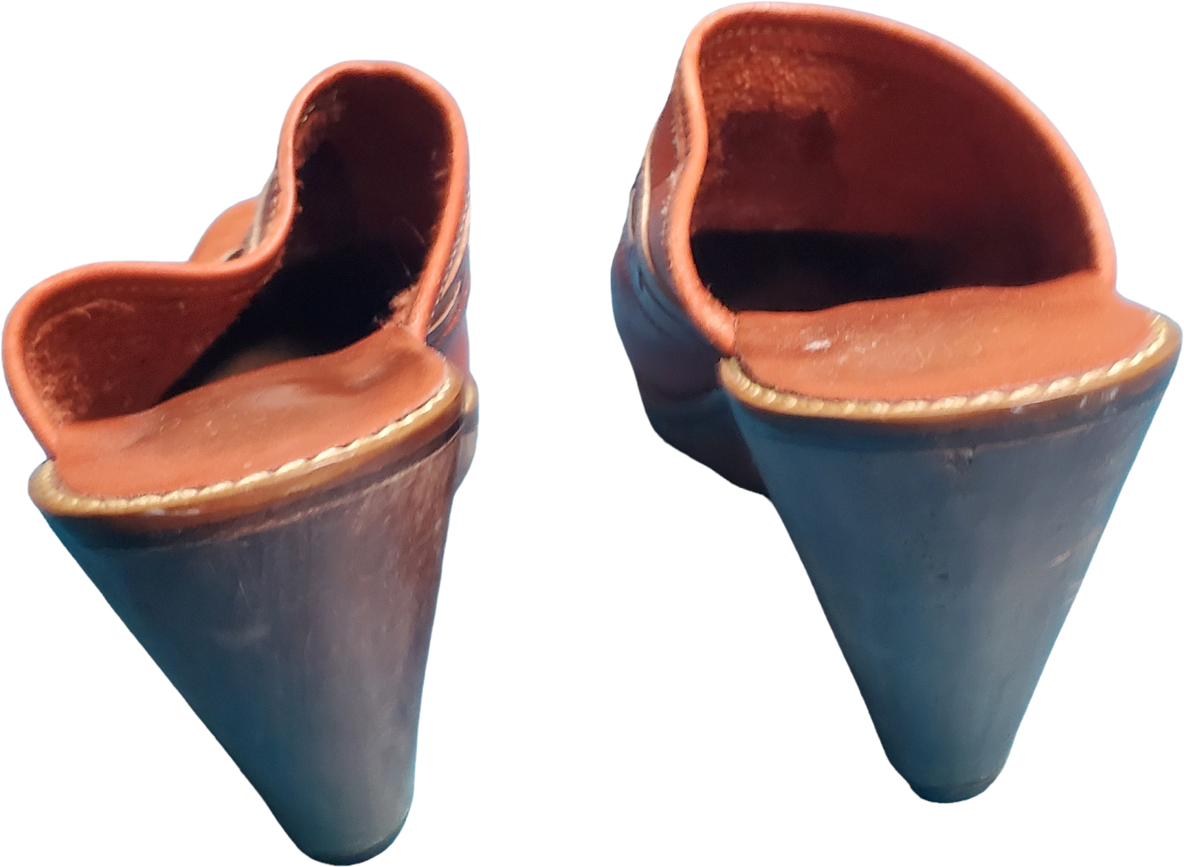 Vintage 70s Brown Leather Wooden Heel Open Back Western Clogs By Hush ...