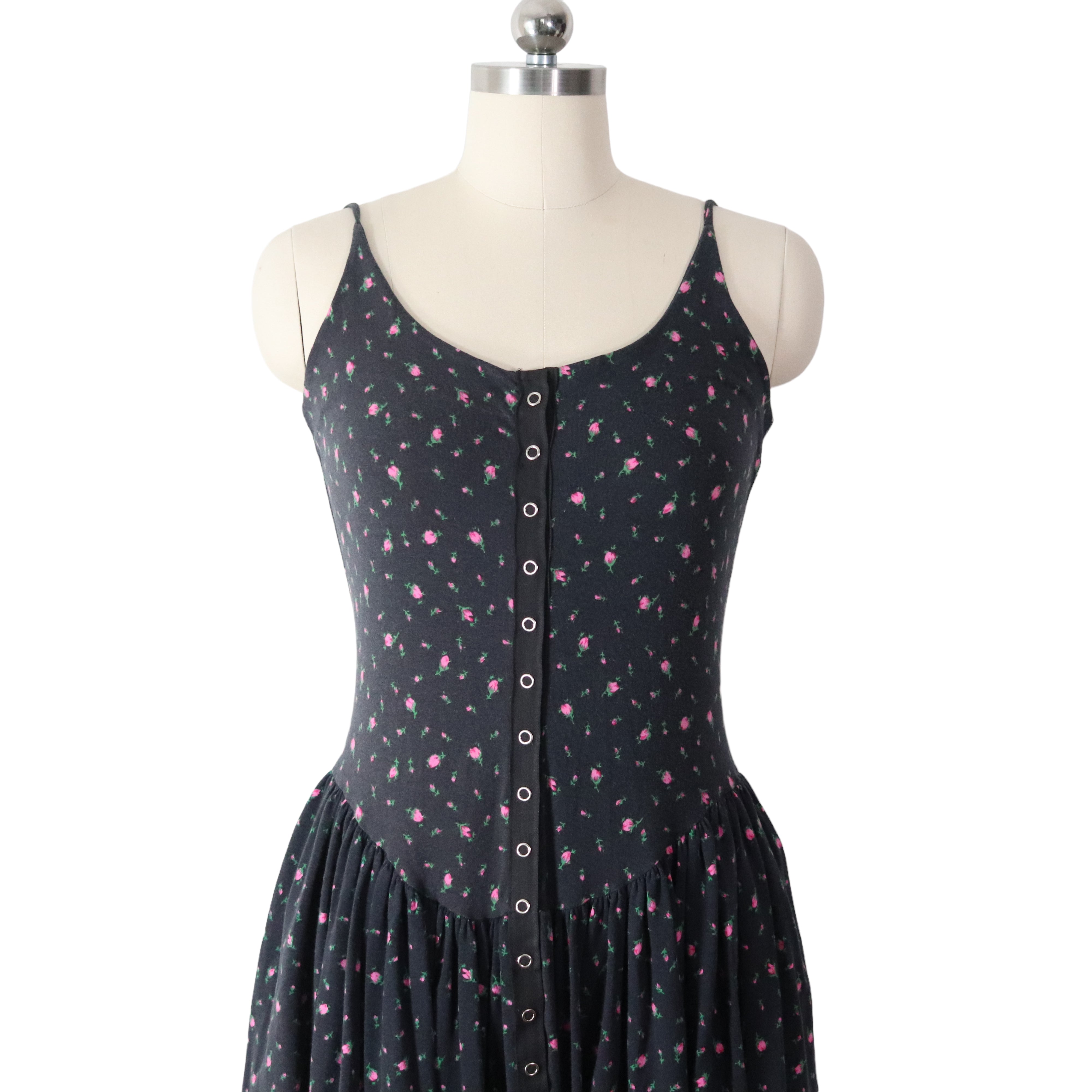 Vintage 80s Punk Label Rosebud Floral Knit Full Skirt Dress By Betsey ...