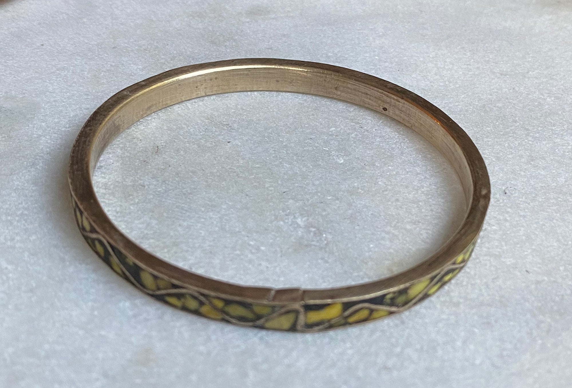 Vintage 70s Brass Mosaic Bangle With Inlaid Yellow Stones | Shop THRILLING