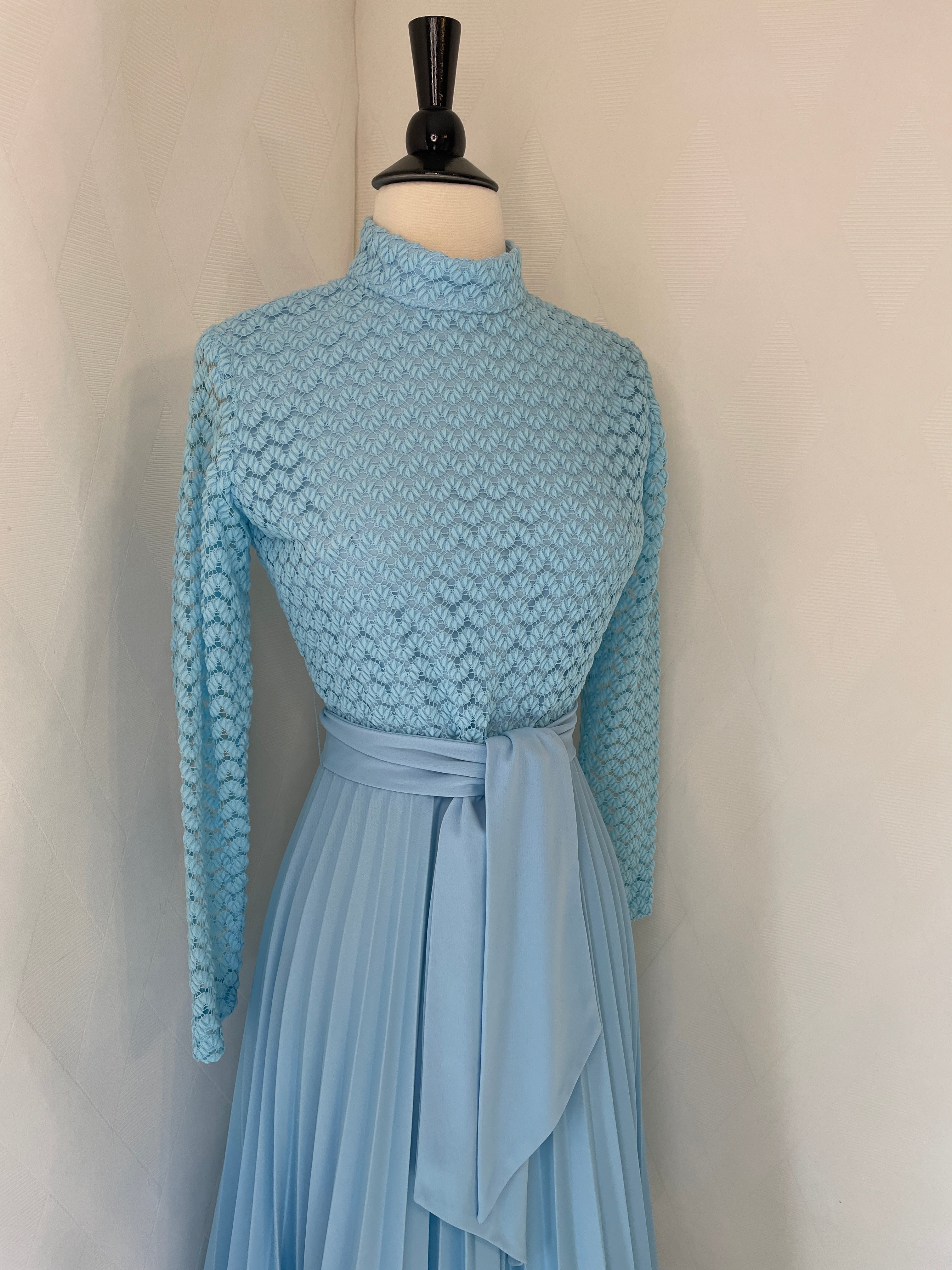 60s Vintage Blue Knit Lace And Perma Pleat Dress | Shop THRILLING