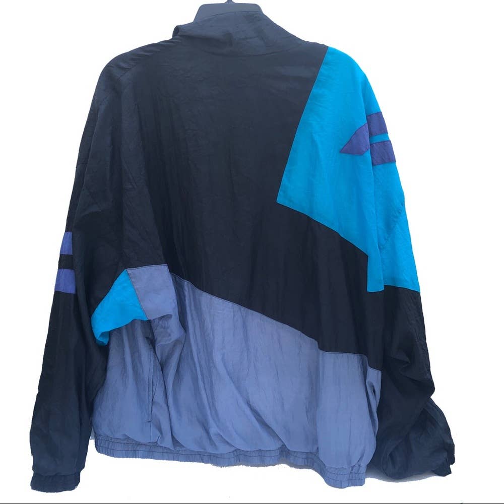 Vintage 80s/90s Colorblock Windbreaker In Teal Black And Purple By ...