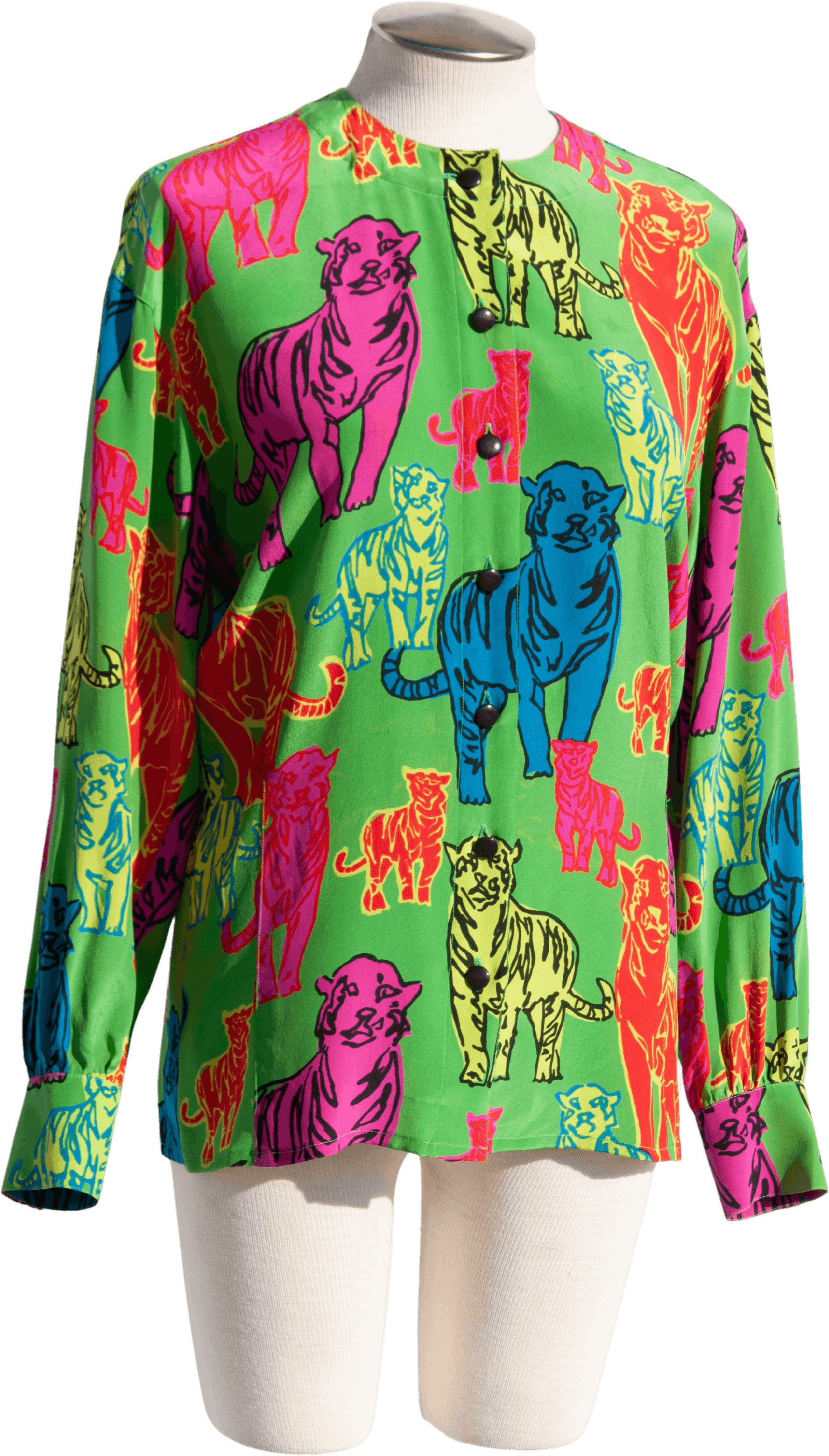 Vintage 80's/90's Neon Multicolor Tiger Print Silk Shirt by Escada ...