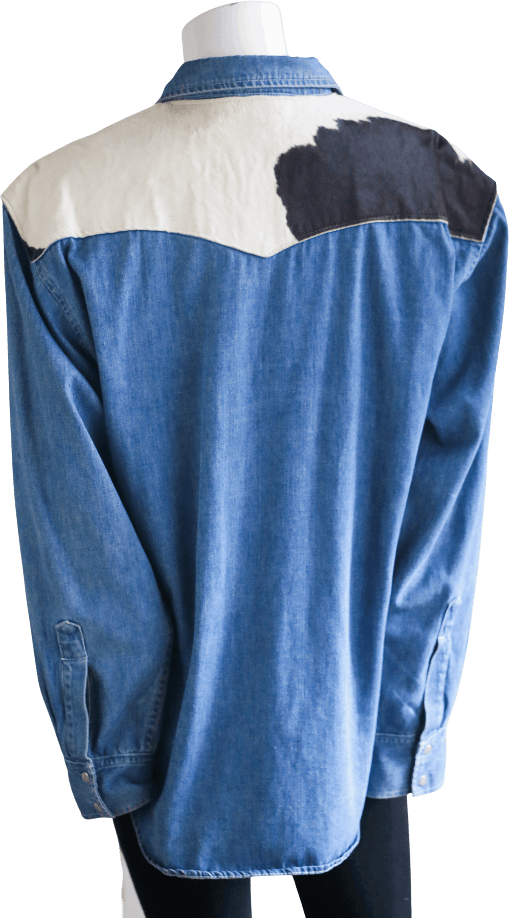 Vintage Denim and Cow Skin Patchwork Western Cowboy Shirt by Jensen ...